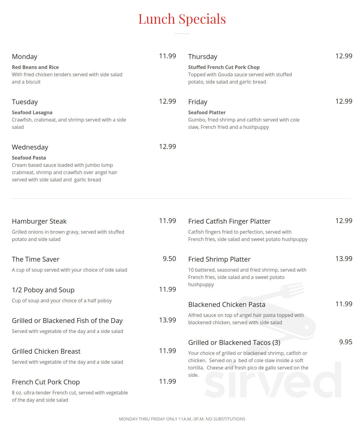 Cafe Americain Seafood and Oyster Bar menus in Denham Springs ...