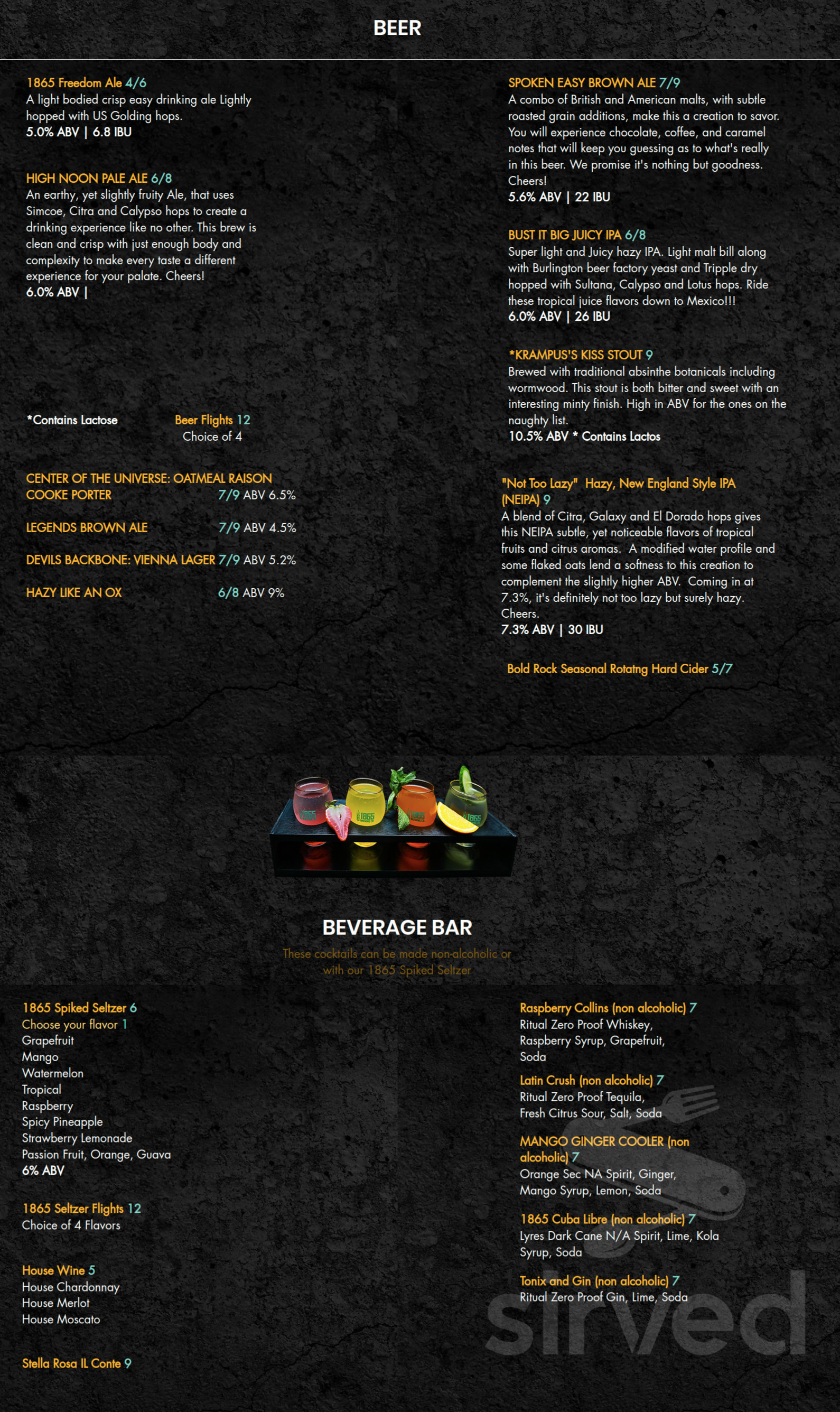 Menu - Hampton VA's 1865 Brewing Company | Sirved