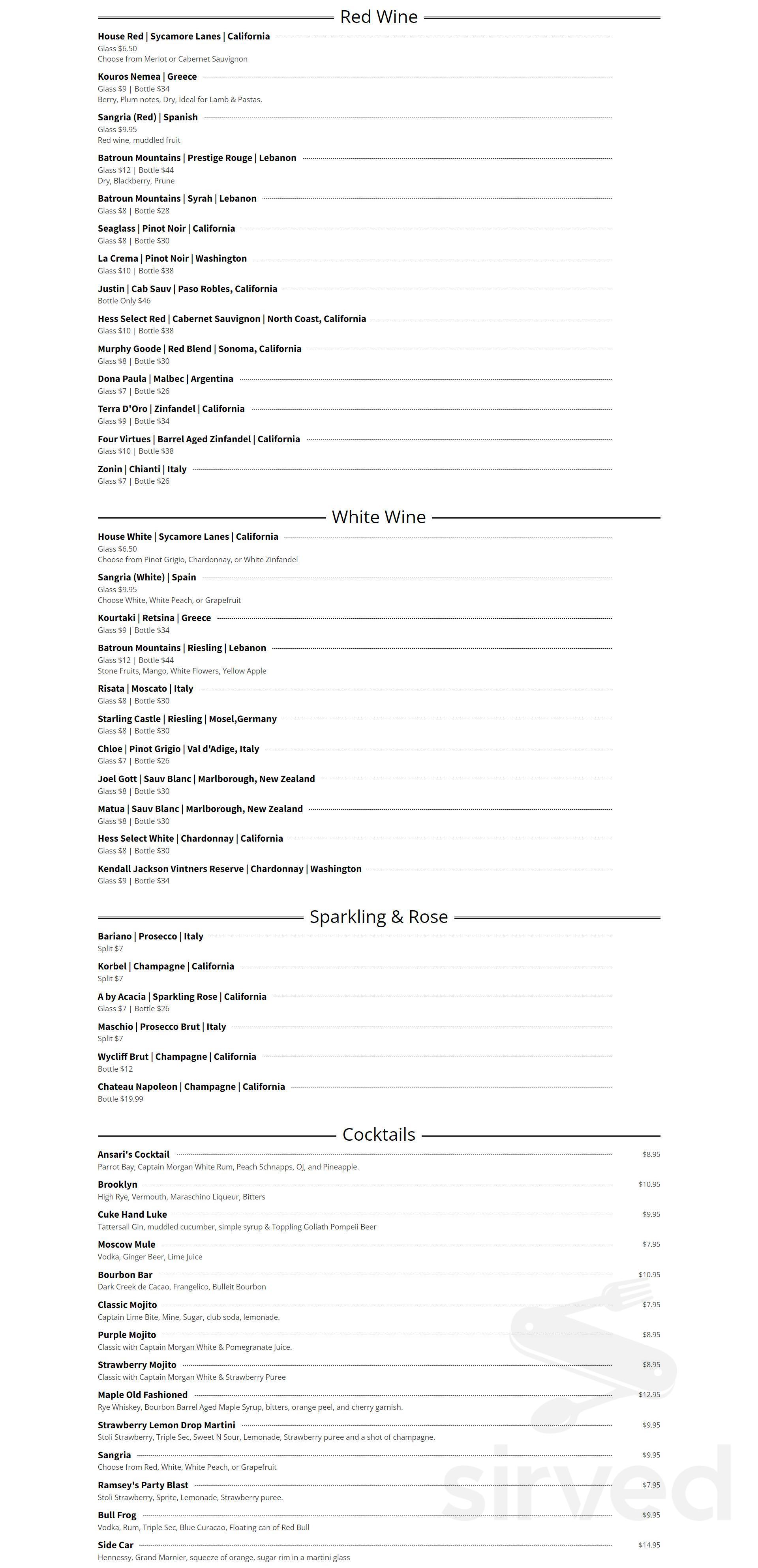Ansari's Mediterranean Grill & Lounge menus in Eagan, Minnesota, United ...