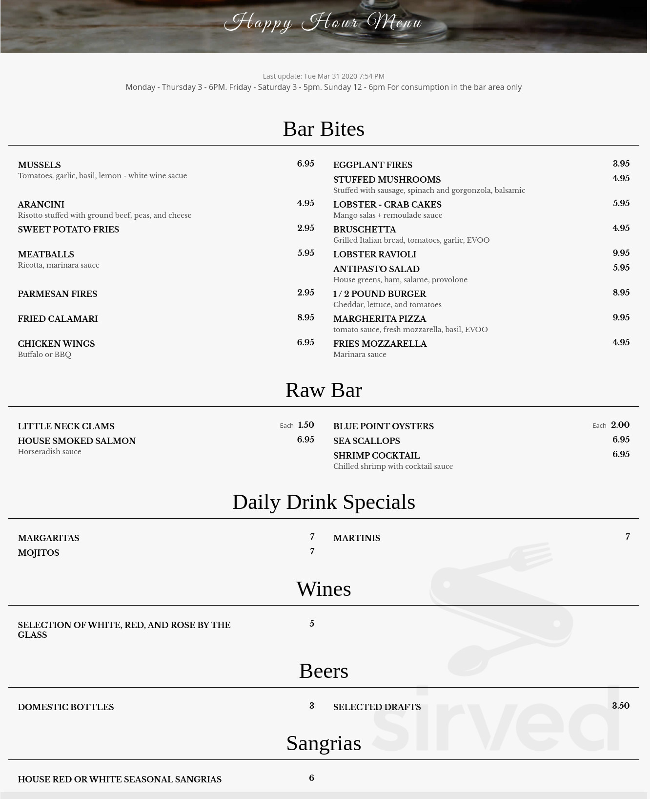 Serafino's Restaurant | Bar & Cater menus in Wallingford, Connecticut ...
