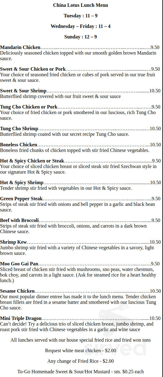 Menu for China Lotus in Hammond, LA | Sirved