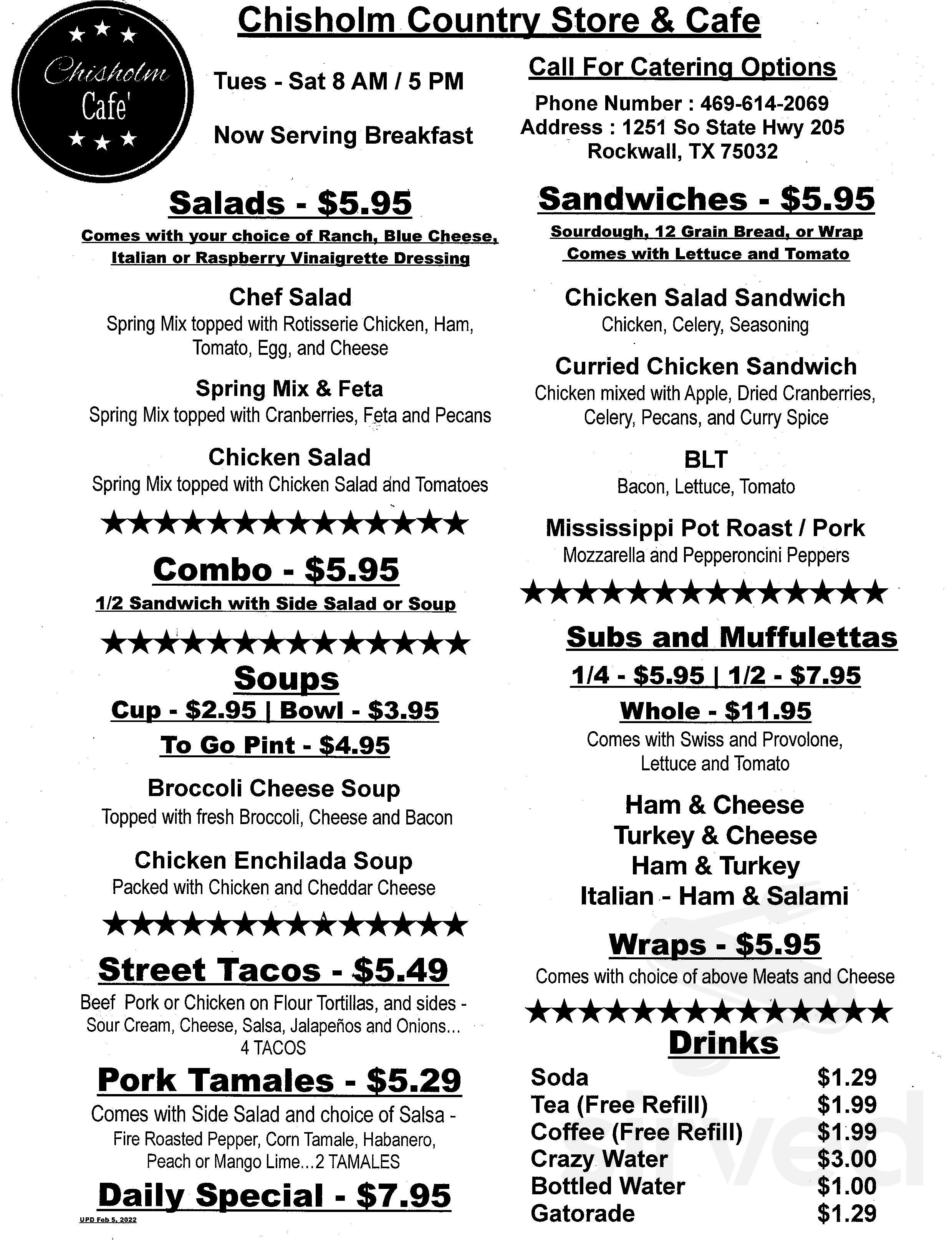 Chisholm Country Store & Cafe menus in Rockwall, Texas, United States