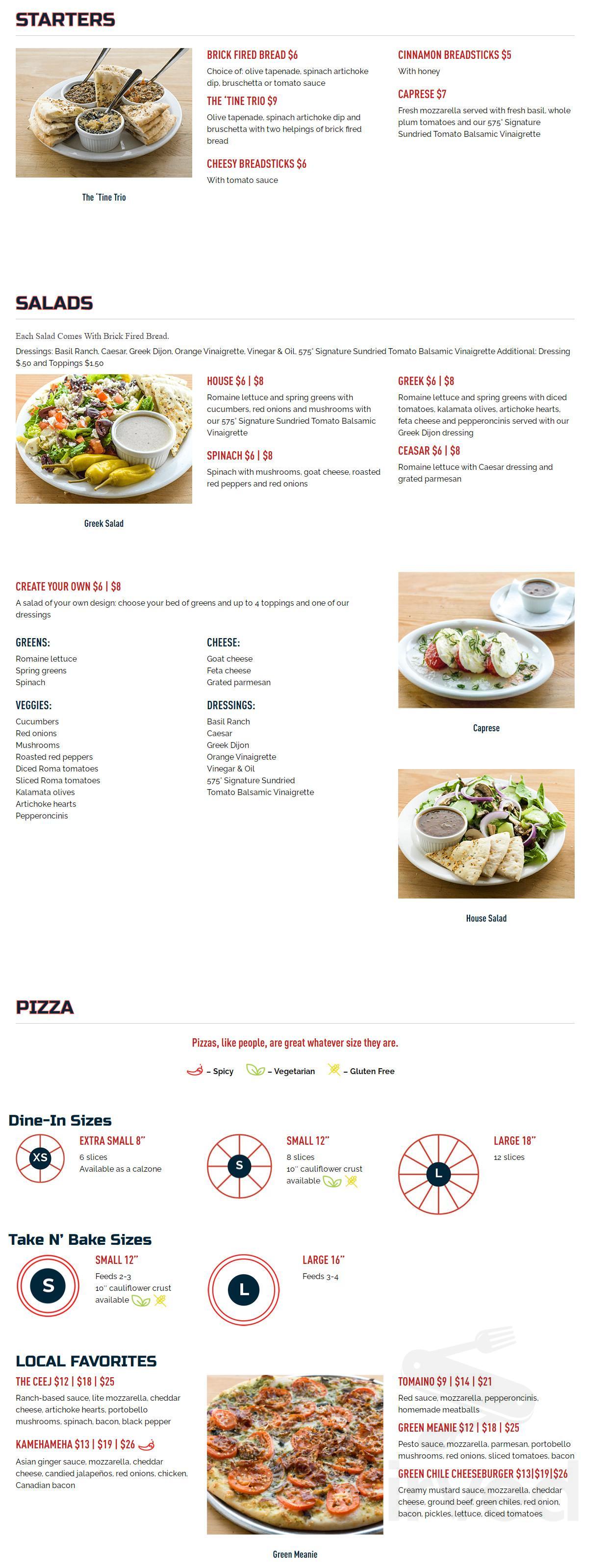 Menu - Amarillo TX's 575 Pizzeria | Sirved