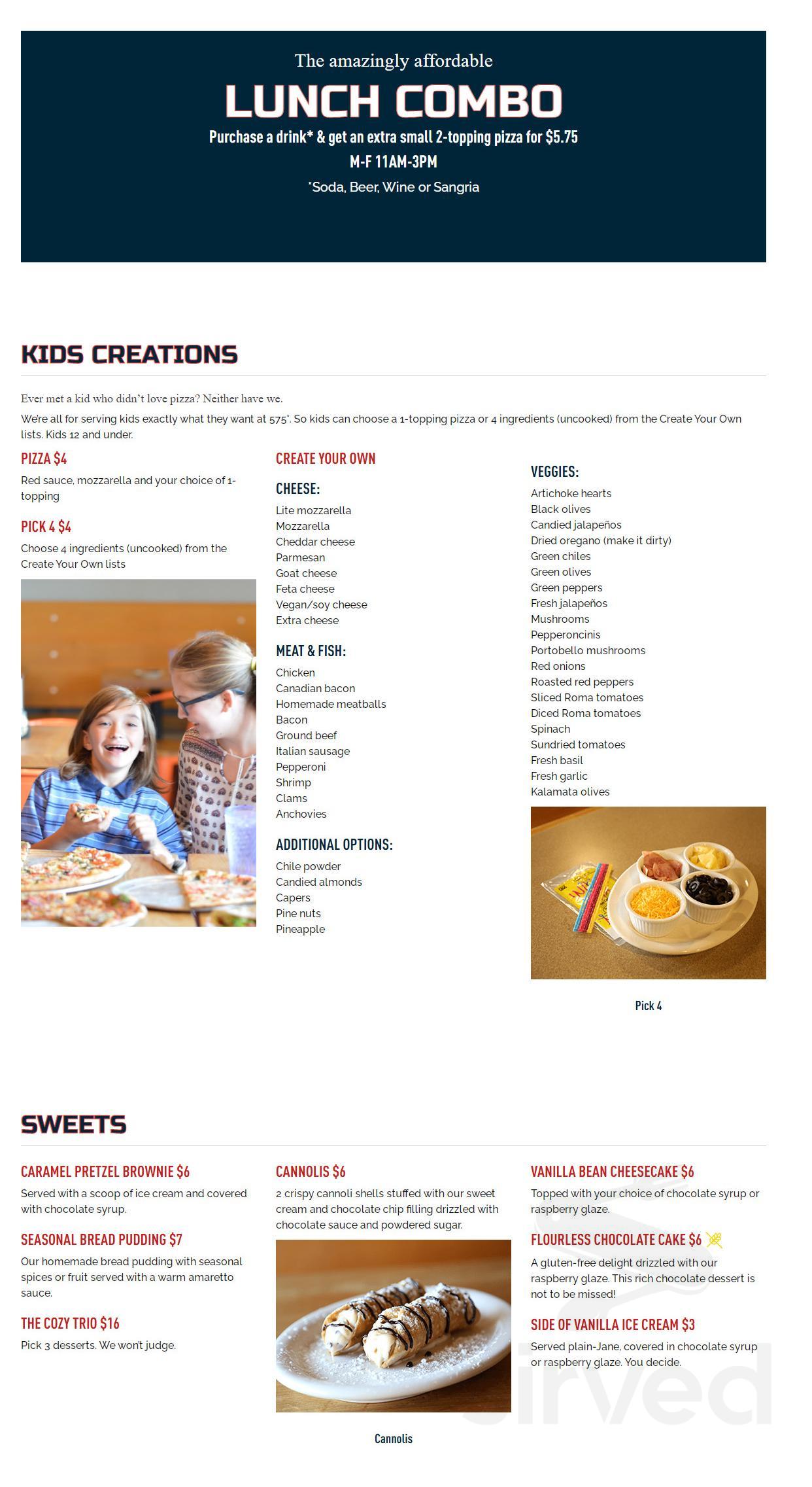 Menu - Amarillo TX's 575 Pizzeria | Sirved