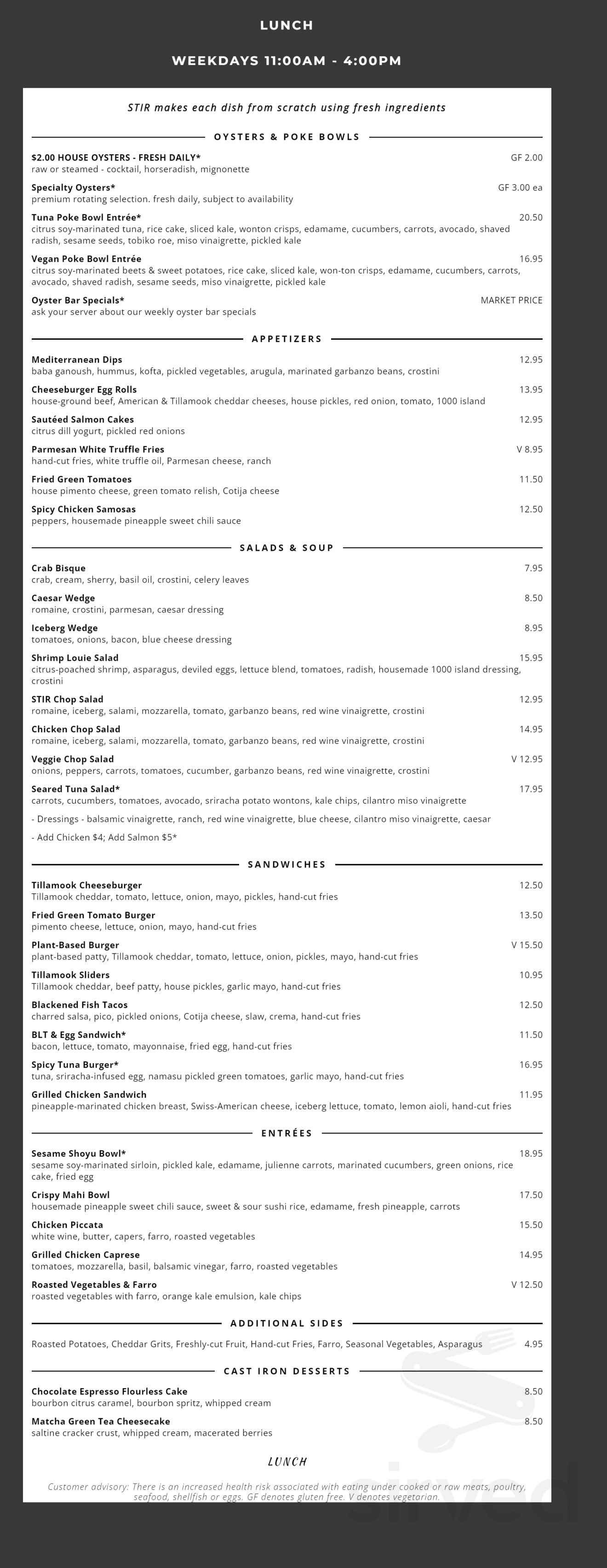 STIR menu in Chattanooga, Tennessee, USA