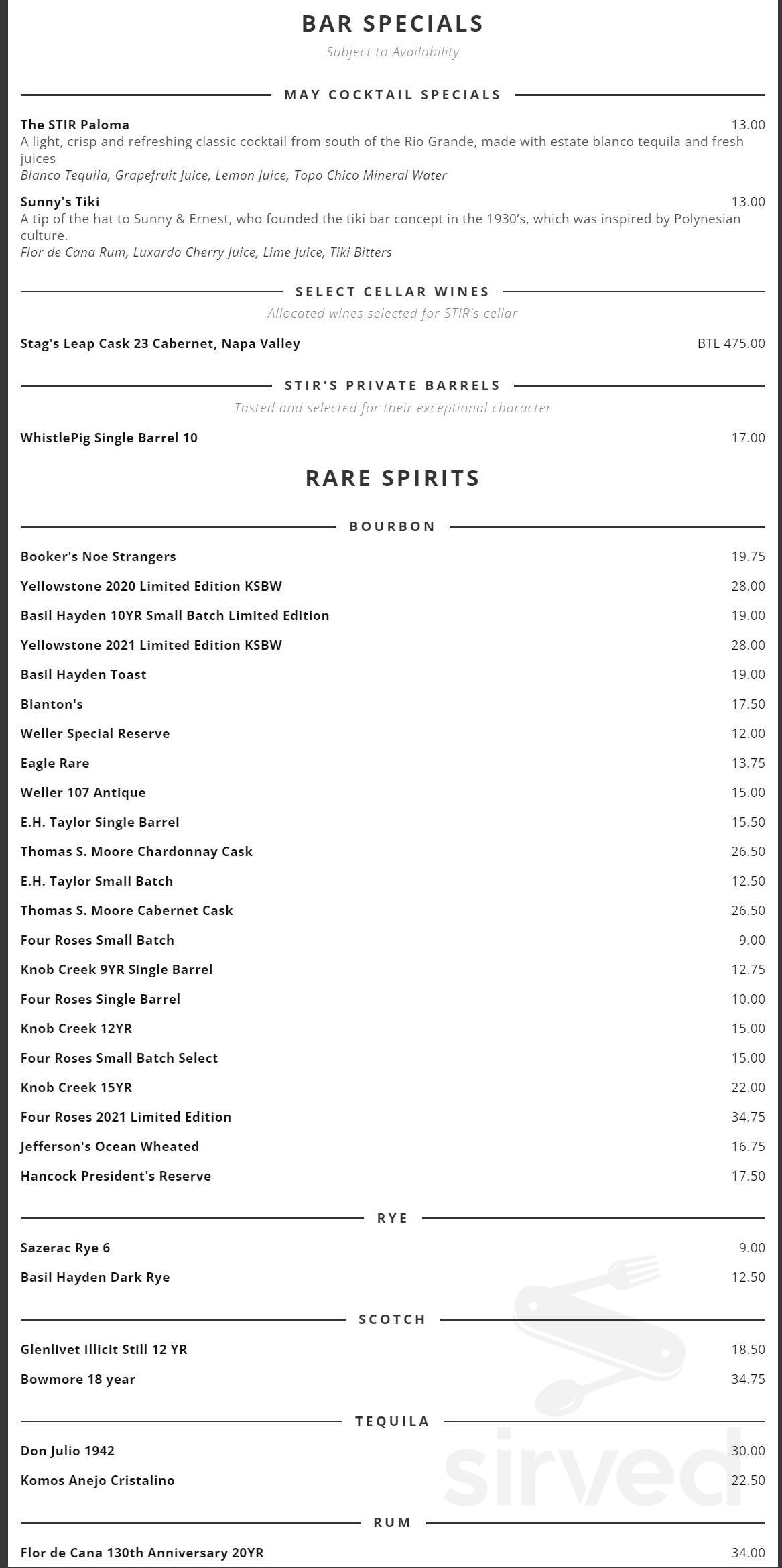 STIR menu in Chattanooga, Tennessee, USA