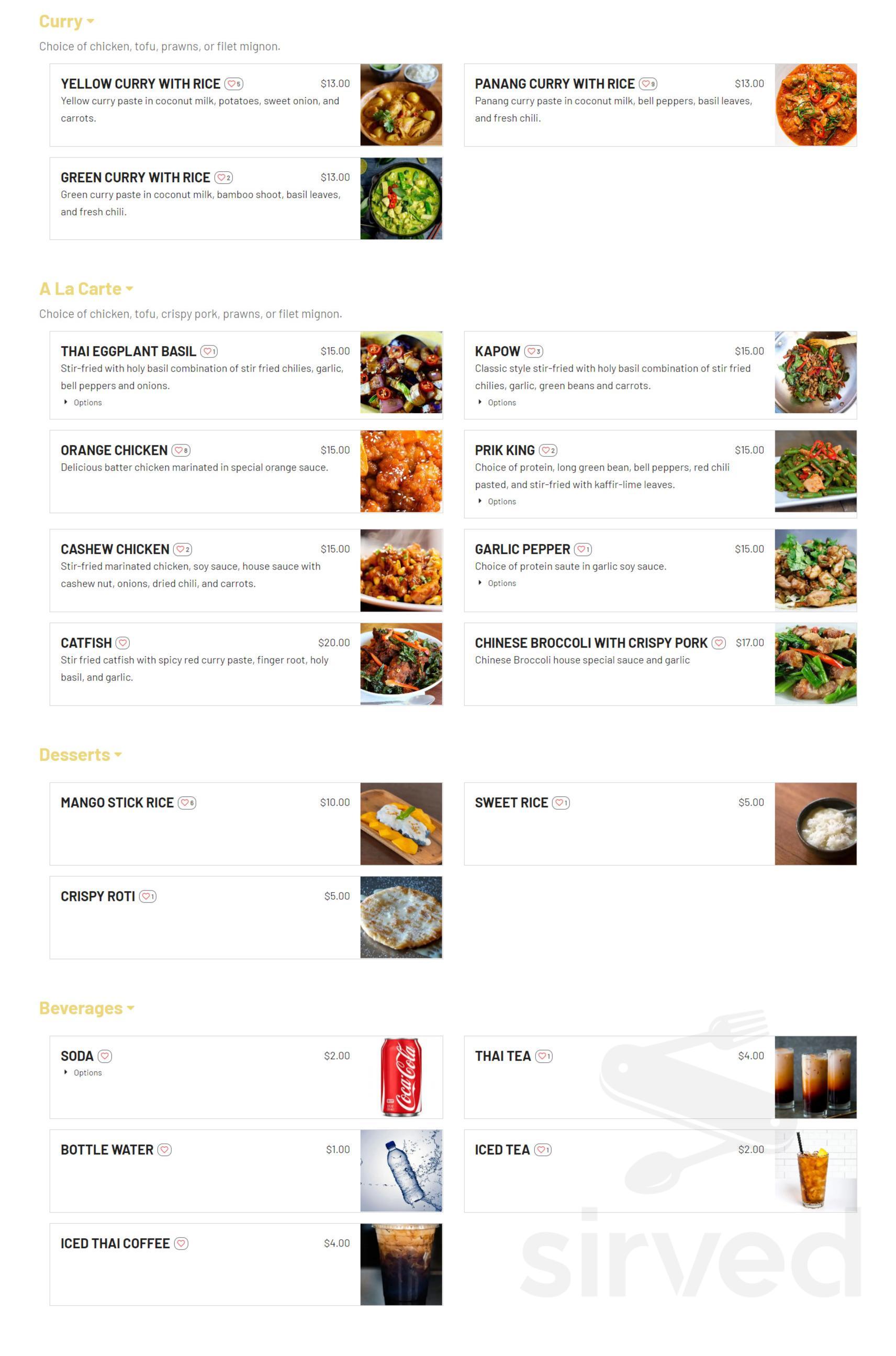 Siam Station Thai Street Food menu in Irvine, California, USA