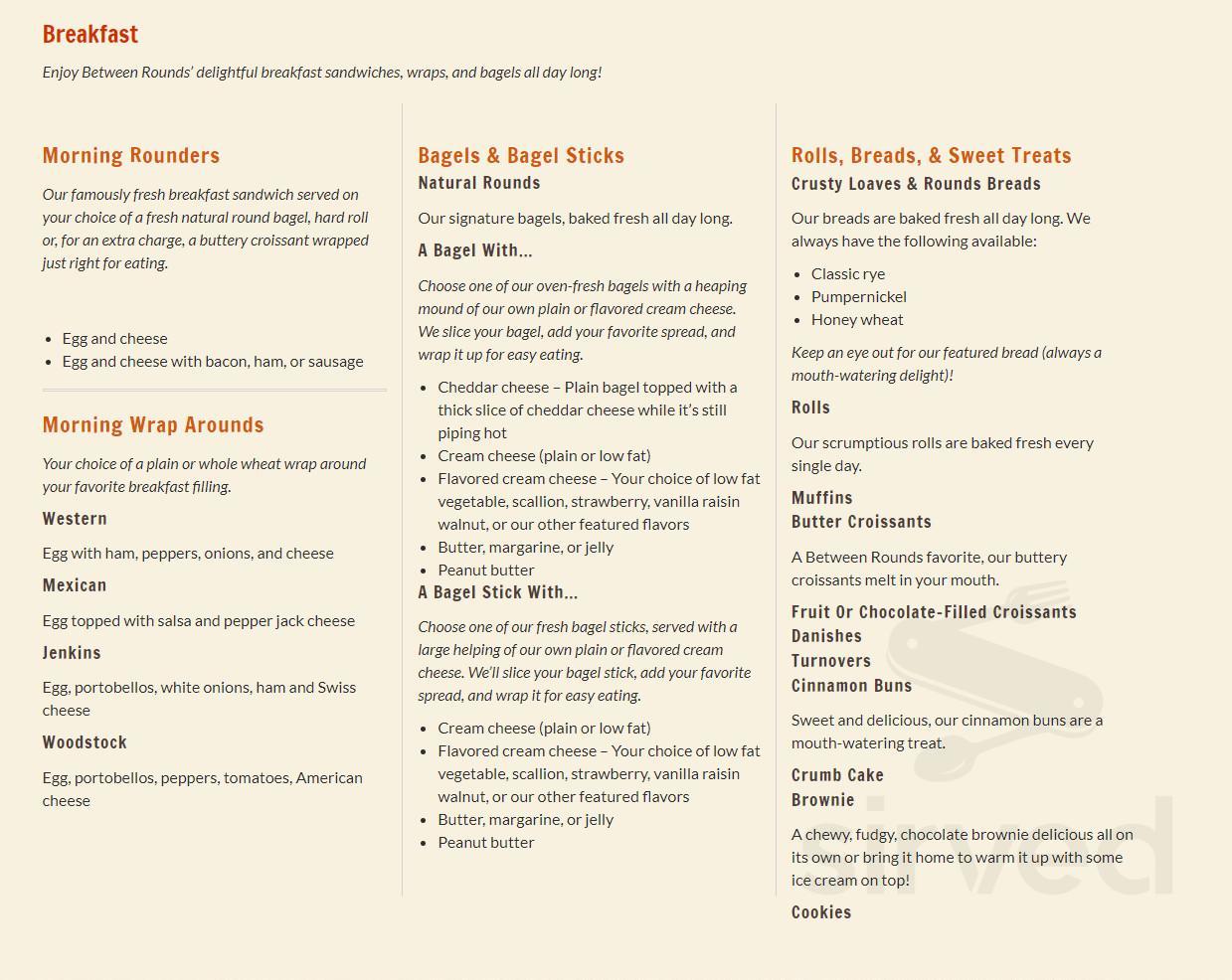 Menu - South Windsor CT's Between Rounds Bakery Sandwich Café | Sirved