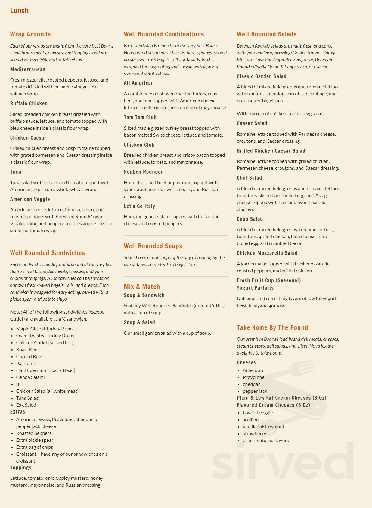 Menu - South Windsor CT's Between Rounds Bakery Sandwich Café | Sirved