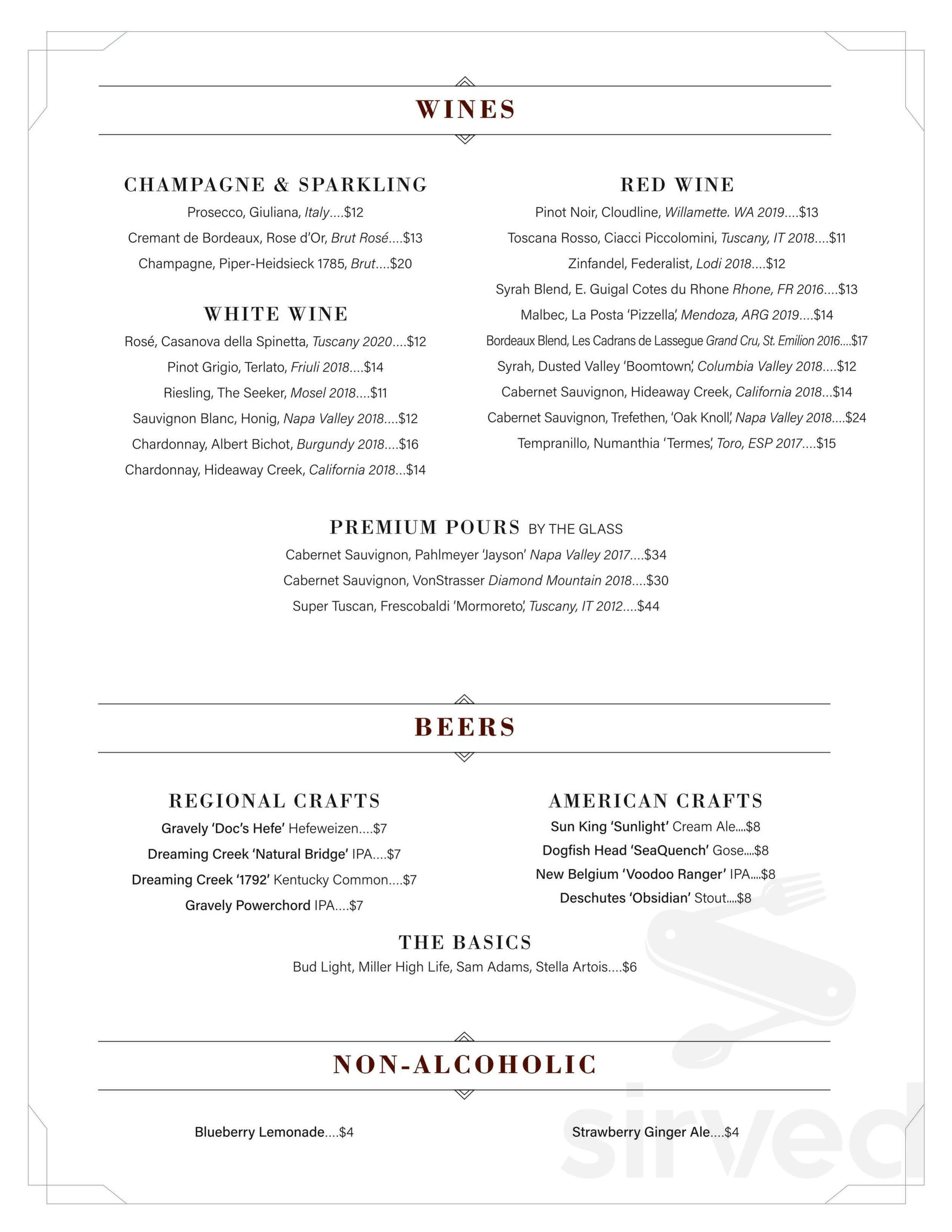 Repeal Oak Fired Steakhouse menu in Louisville, Kentucky, USA