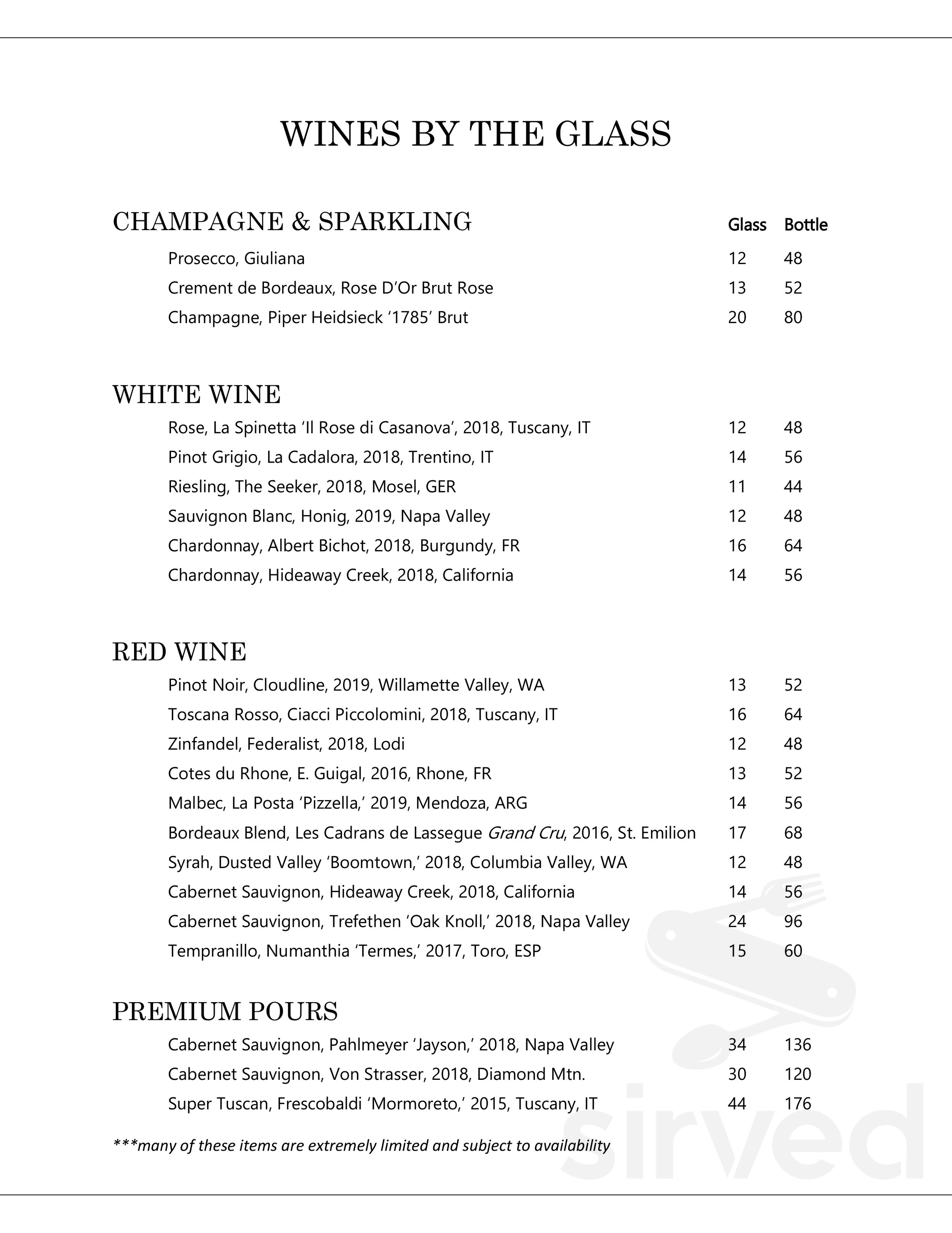Repeal Oak Fired Steakhouse menu in Louisville, Kentucky, USA