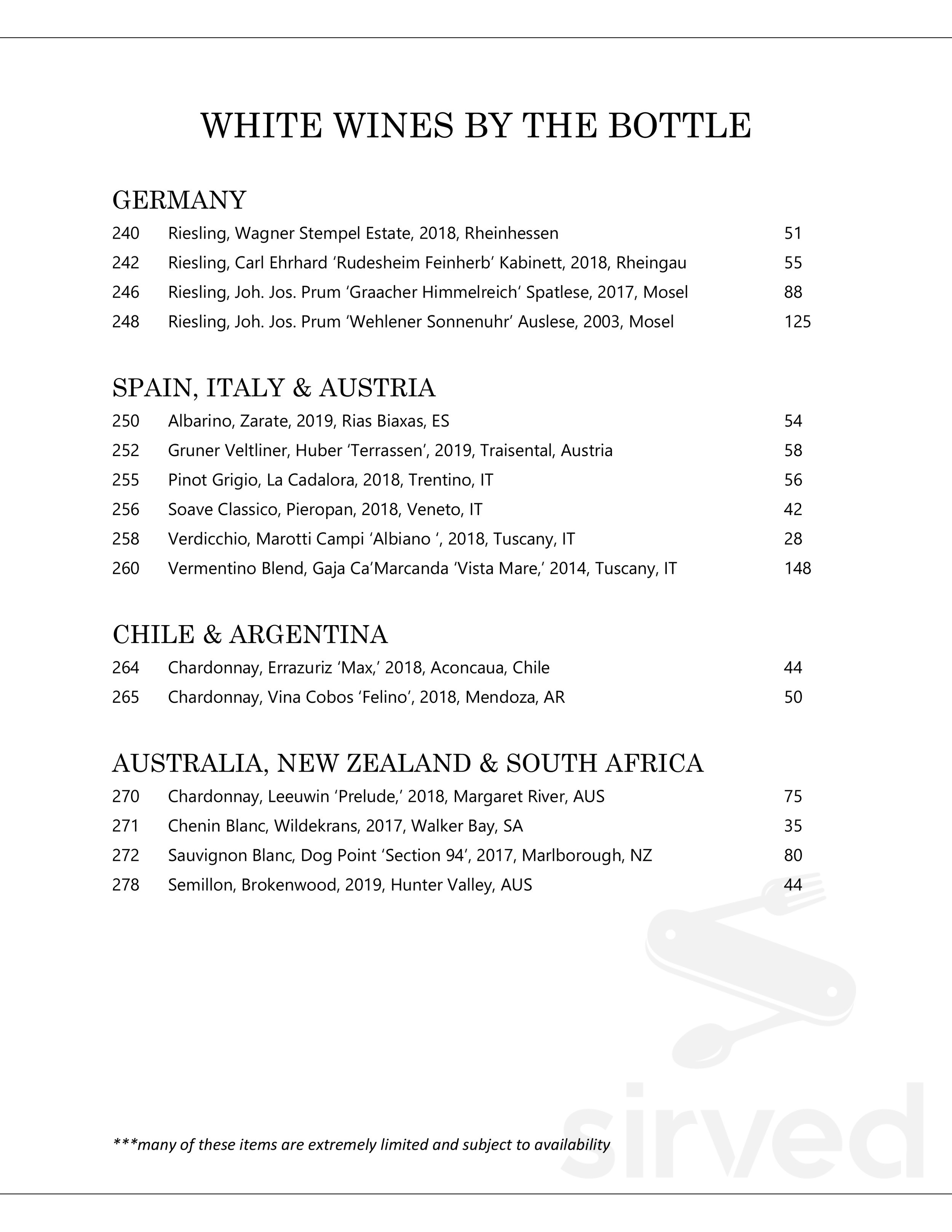 Repeal Oak Fired Steakhouse menu in Louisville, Kentucky, USA