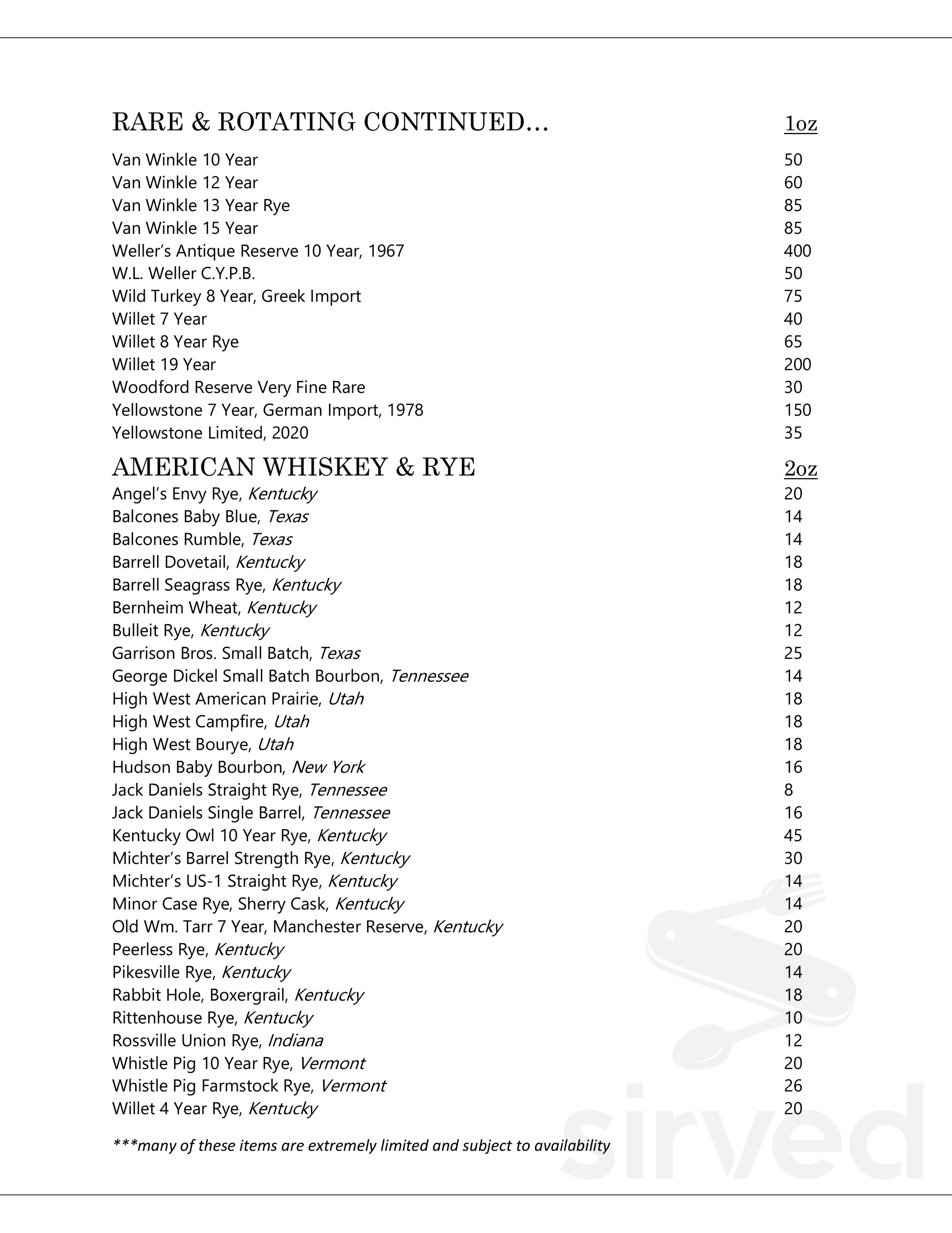 Repeal Oak Fired Steakhouse menu in Louisville, Kentucky, USA