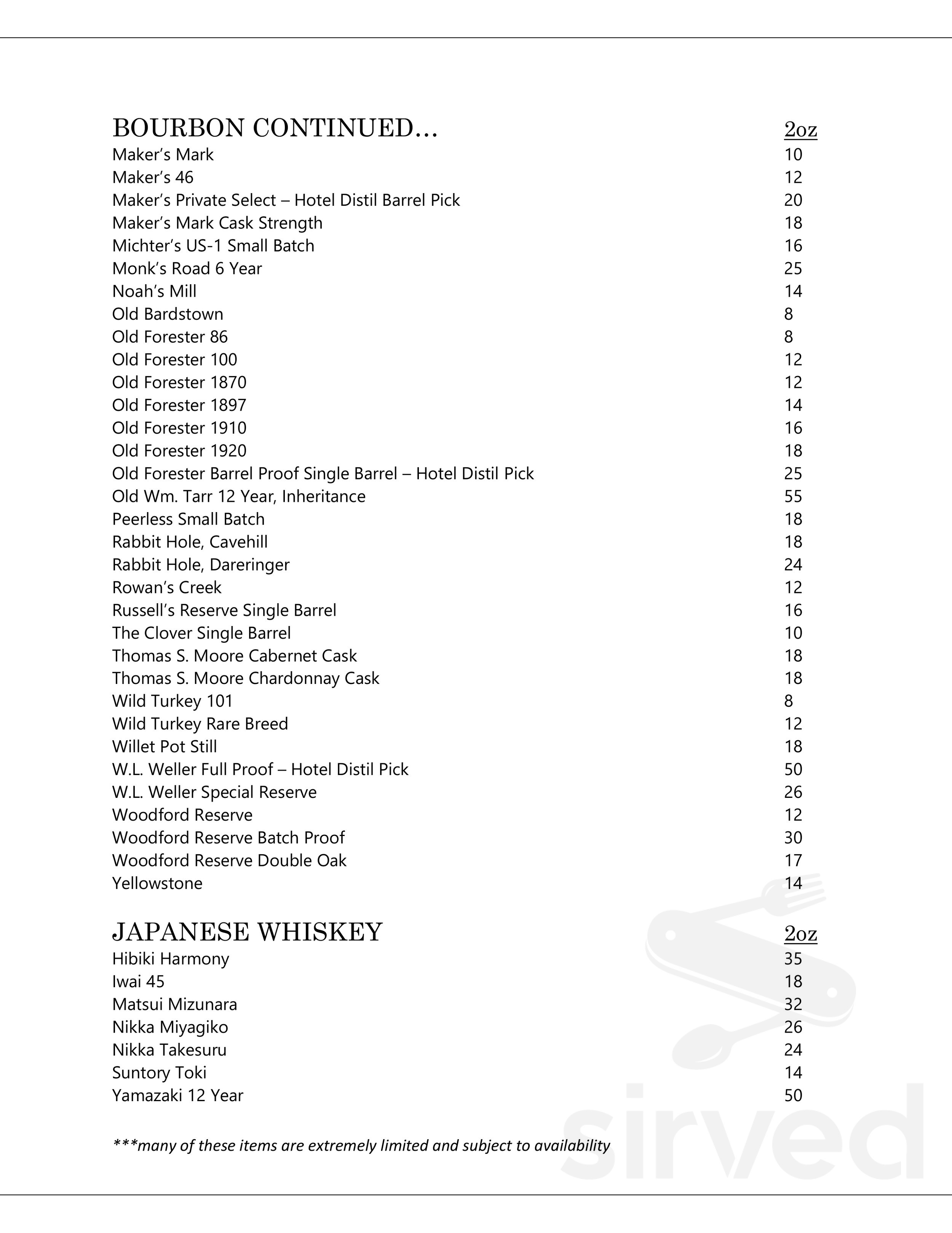 Repeal Oak Fired Steakhouse menu in Louisville, Kentucky, USA