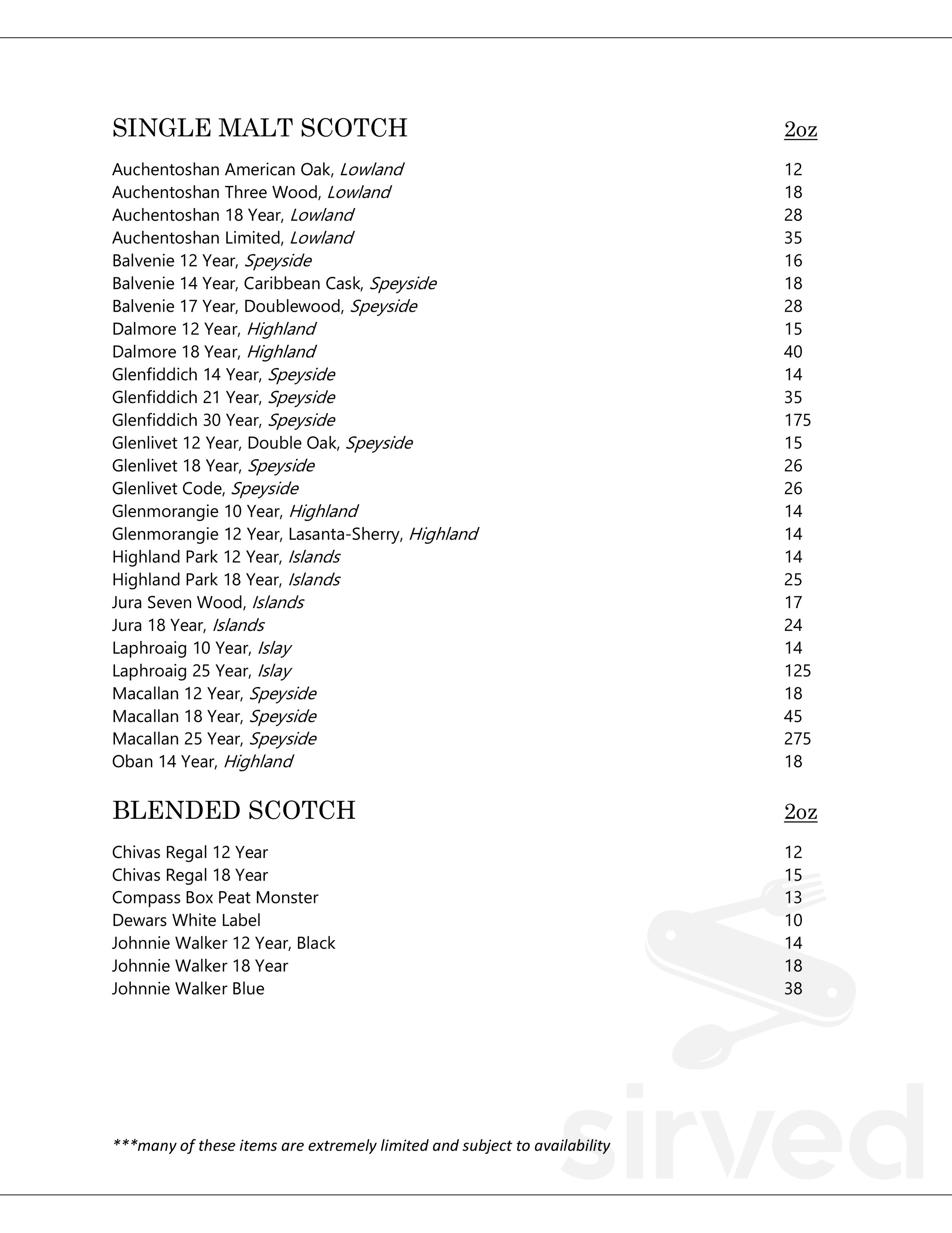 Repeal Oak Fired Steakhouse menu in Louisville, Kentucky, USA