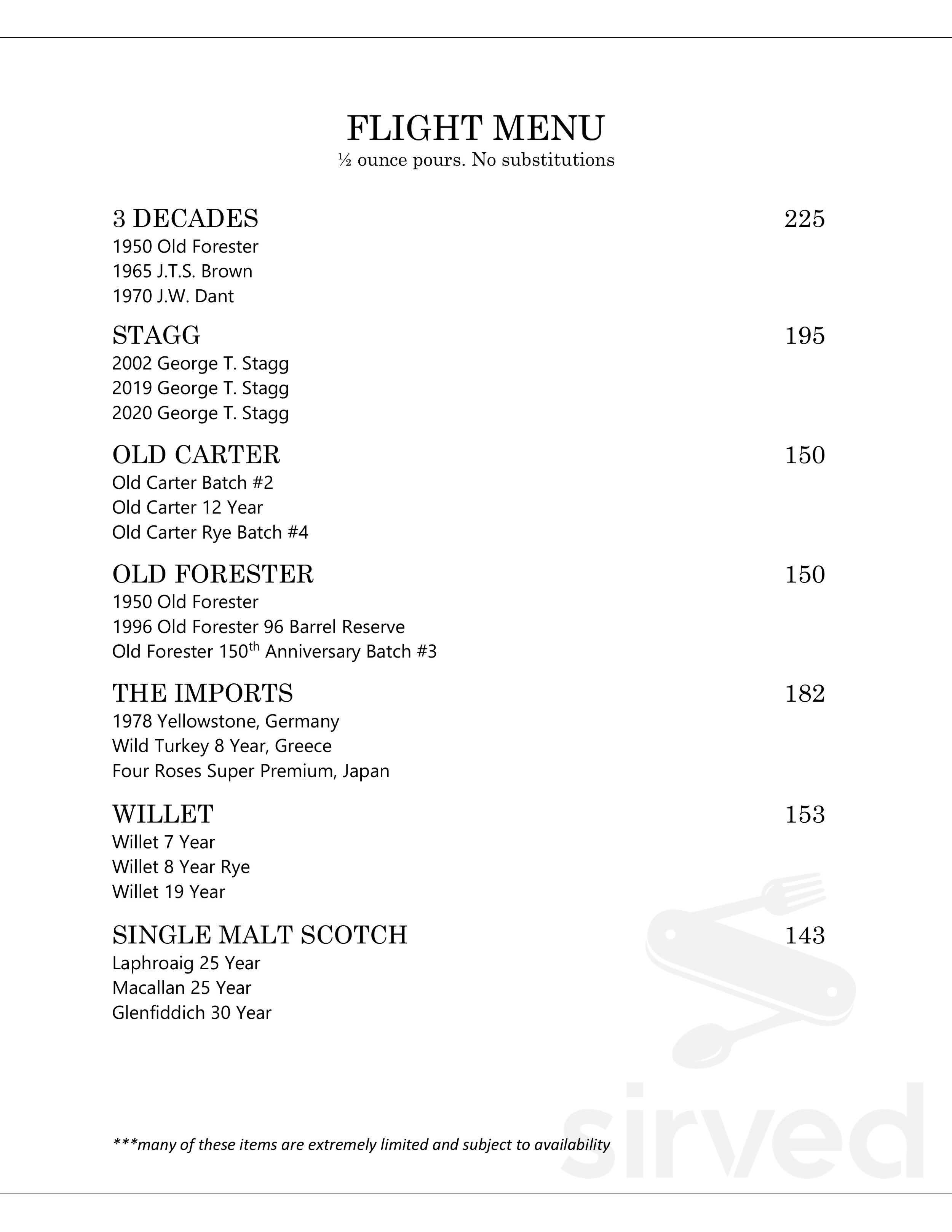 Repeal Oak Fired Steakhouse menu in Louisville, Kentucky, USA