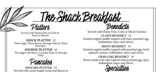 Menu for The Shack Riverfront Restaurant and Largest Out Back Tiki Ba ...