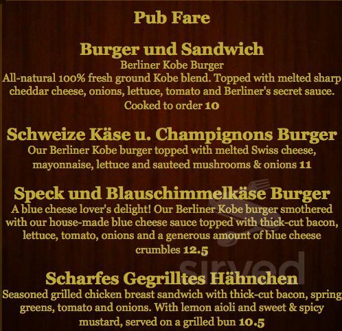 Berliner Pub menu in Renton, Washington, USA