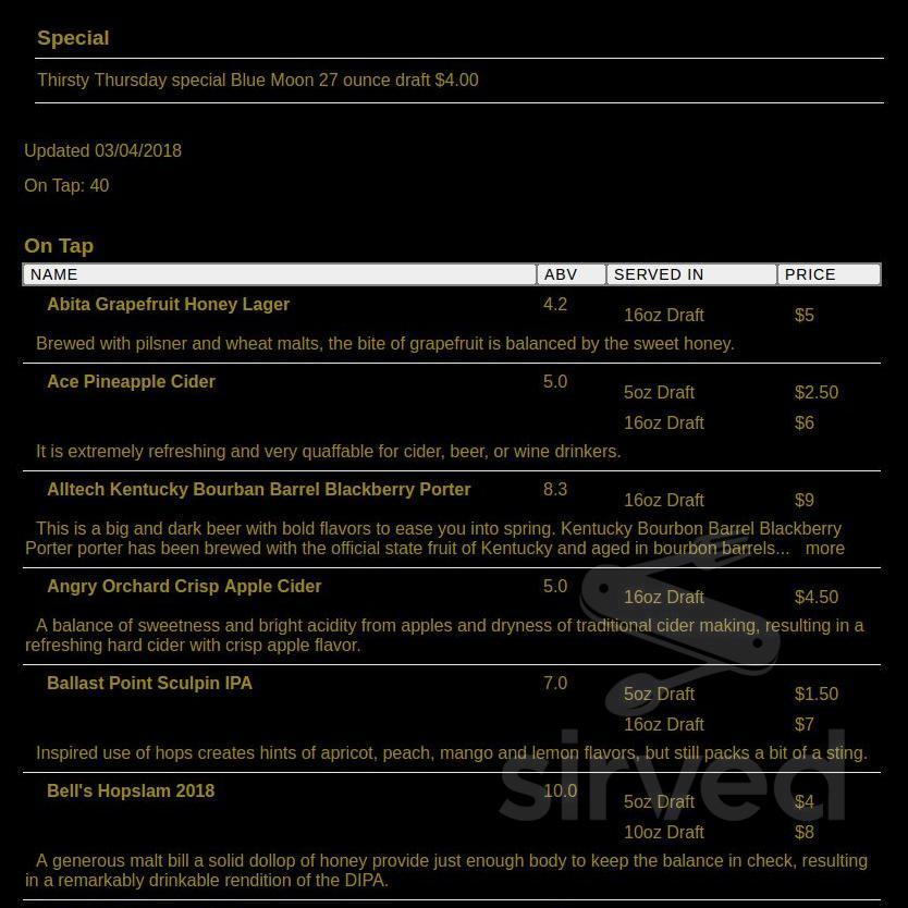 Snappers Bar & Grill menus in Clinton, Illinois, United States