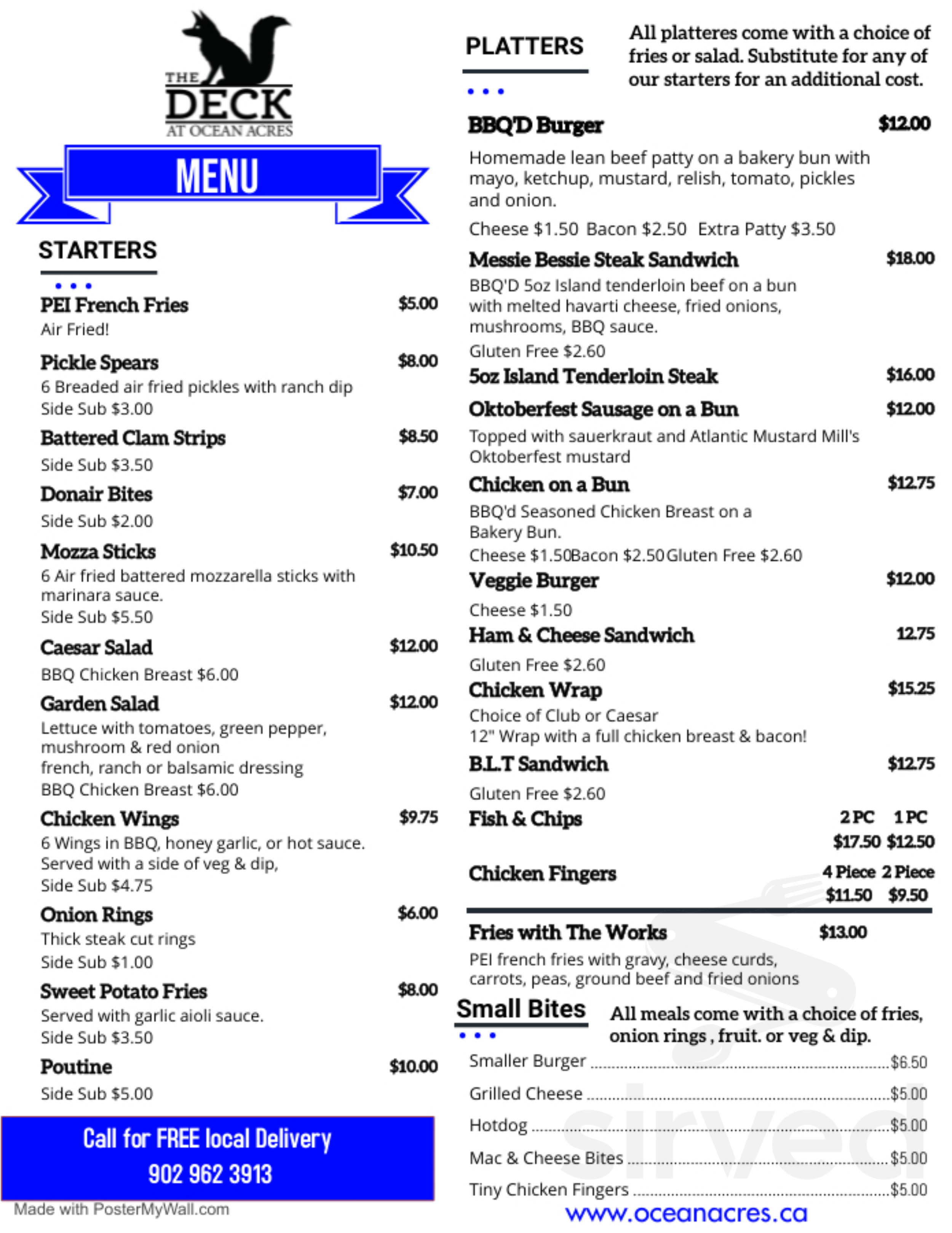 The Deck Restaurant menu in Murray Harbour, Prince Edward Island, Canada