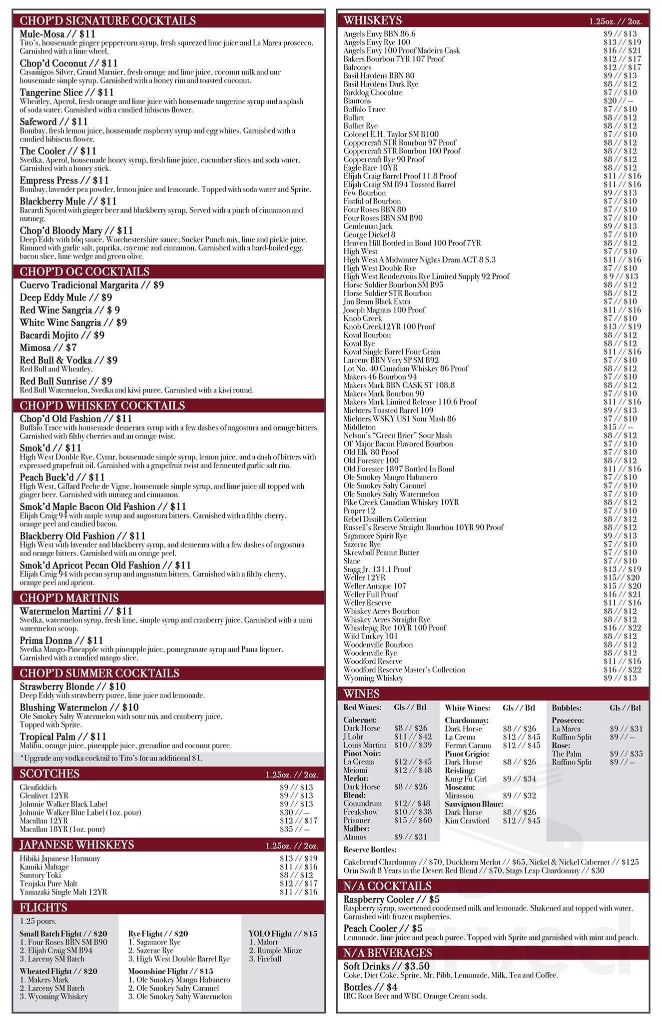 Chop'd menu in Plainfield, Illinois, USA