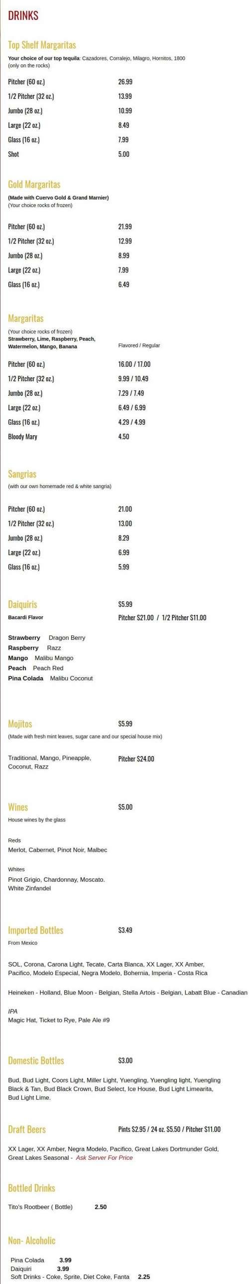 Tito's Mexican Grill - Fairlawn menu in Fairlawn, Ohio, USA