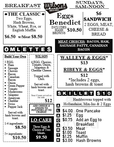 Menu - Madison WI's Wilson's Bar & Grill | Sirved