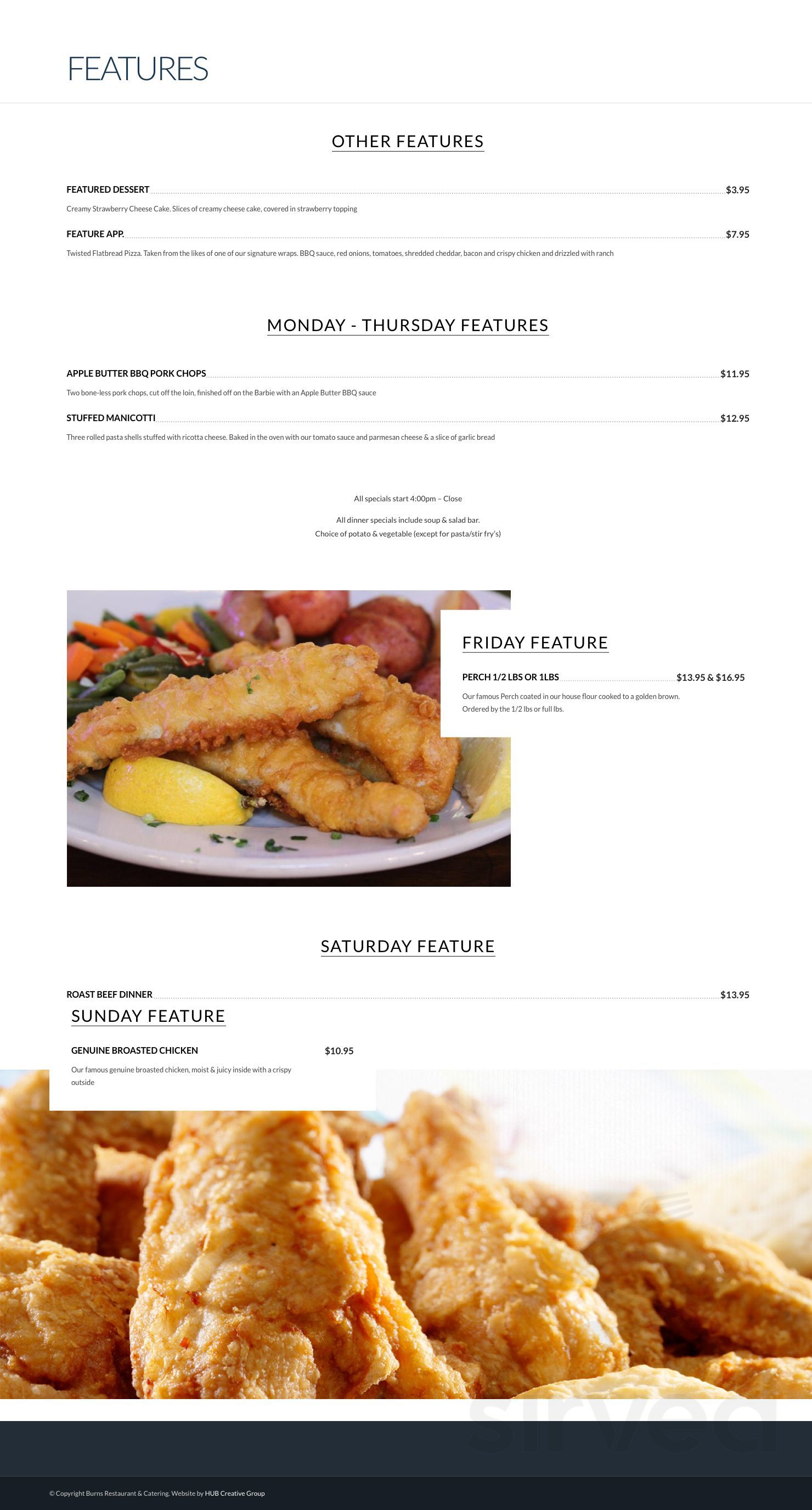 Menu for Burns Restaurant in Dresden, ON | Sirved