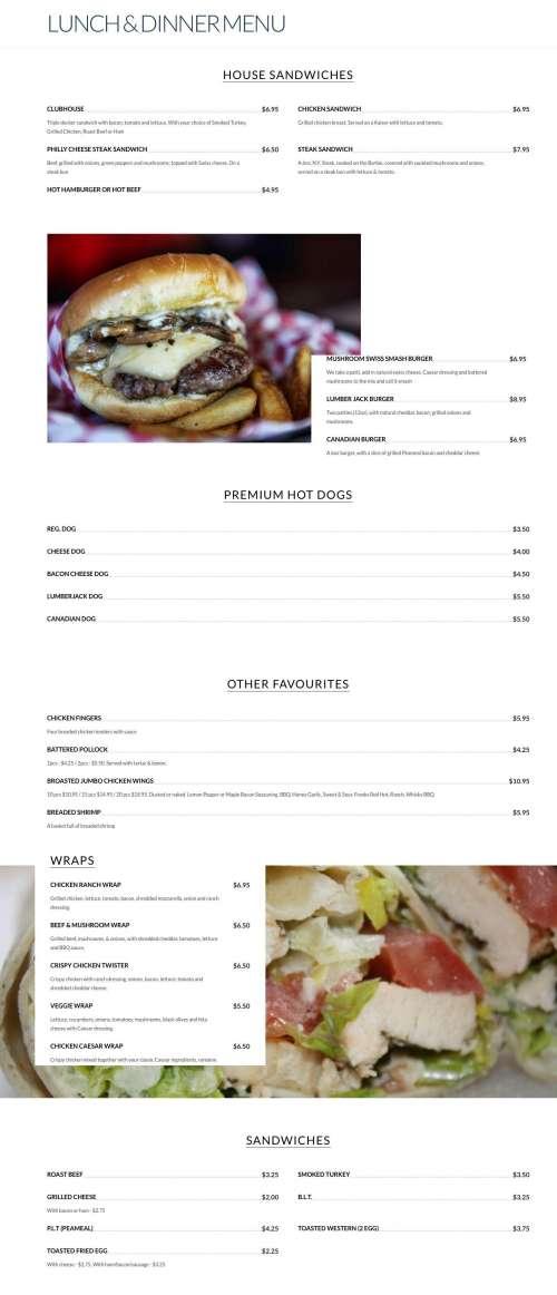 Burns Restaurant menu in Dresden, Ontario, Canada