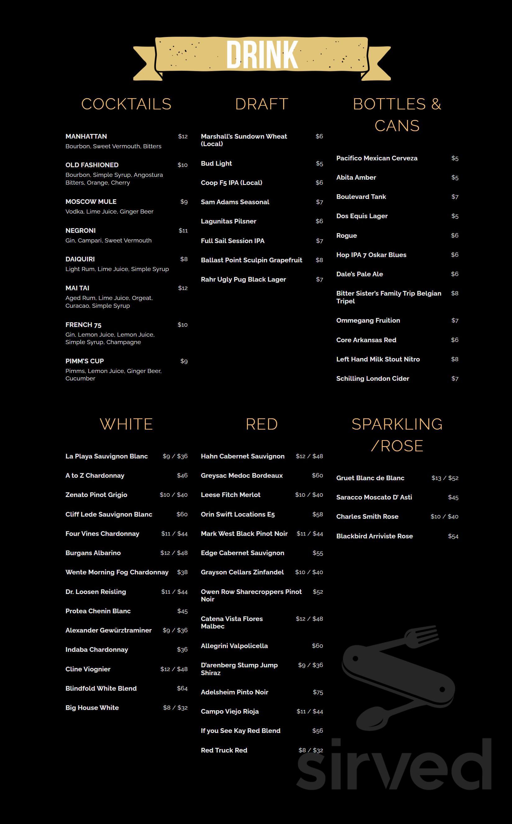 Cyrus Steakhouse menu in Tulsa, Oklahoma, USA