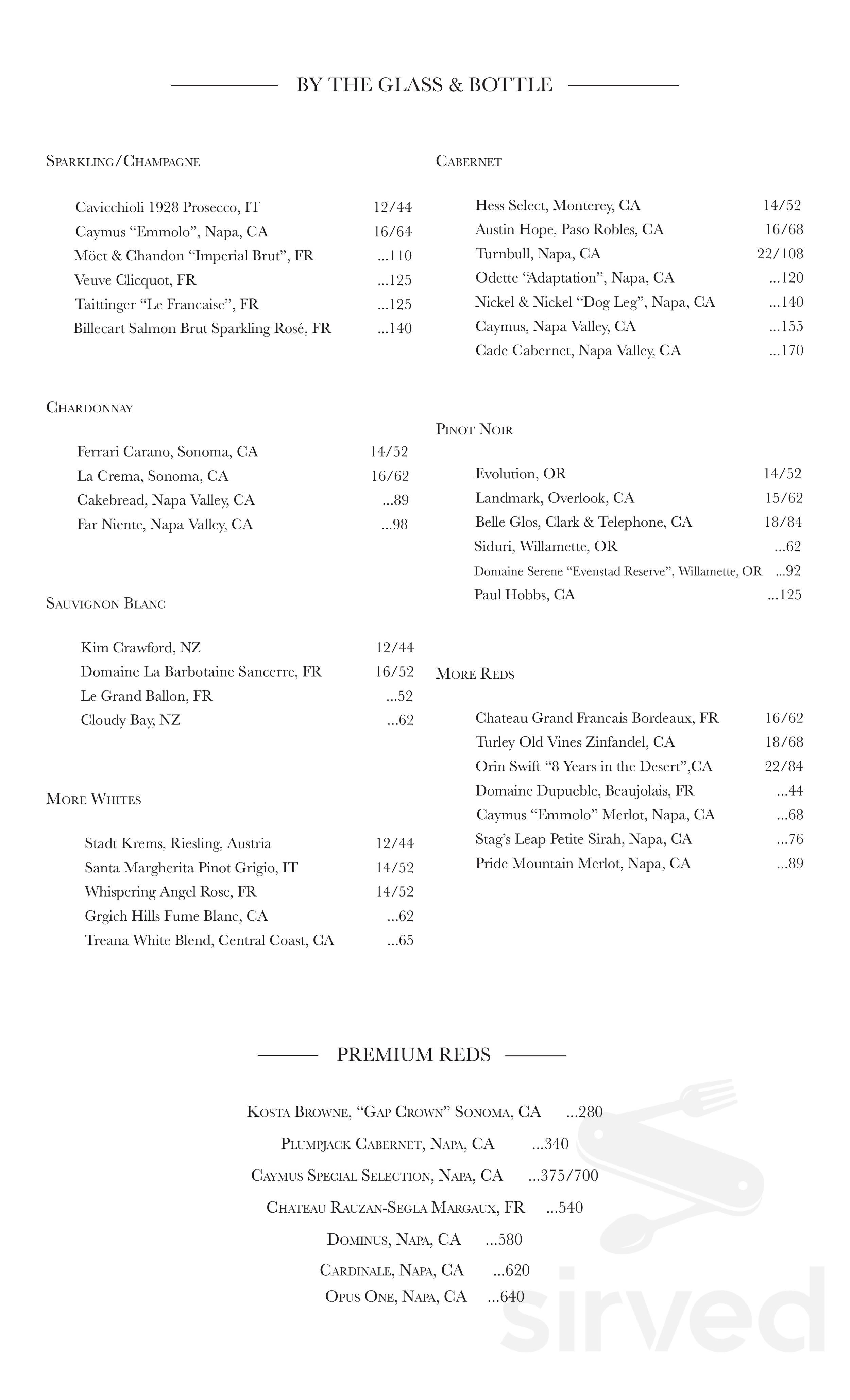 The River House menu in Nashville, Tennessee, USA