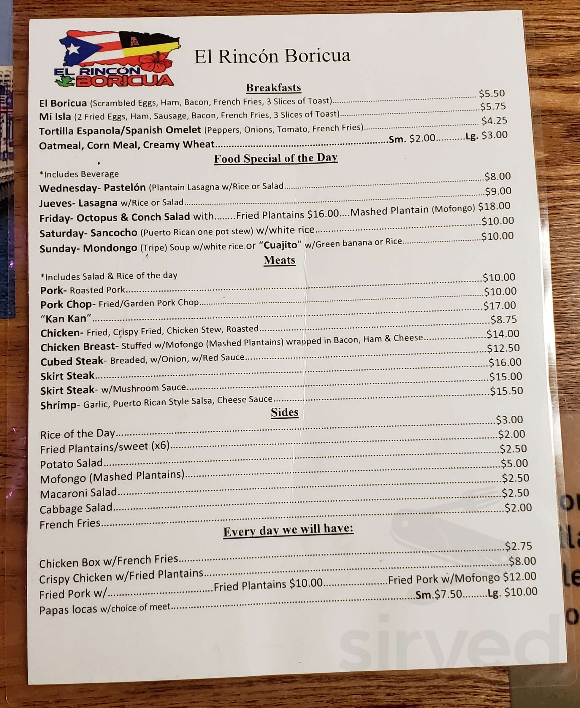 El Rincón Latino Restaurant menu in Meriden, Connecticut, USA