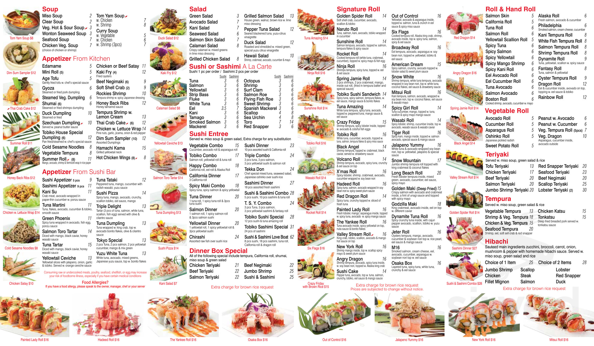 New Tobiko menu in Valley Stream, New York, USA