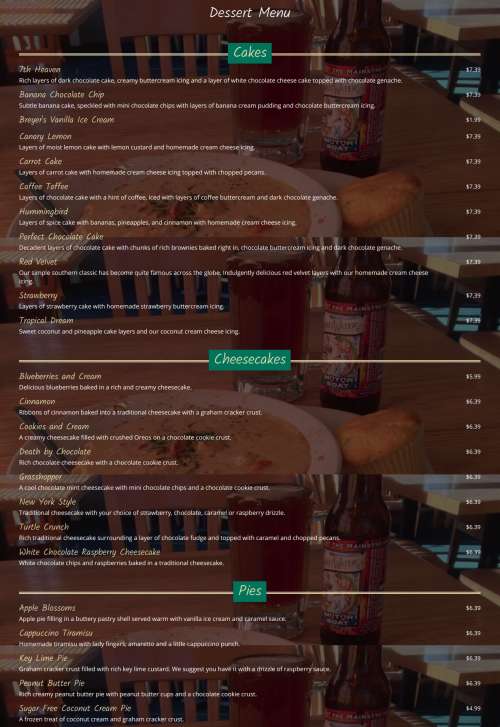 The Boll Weevil Cafe and Sweetery menu in Augusta, Georgia, USA