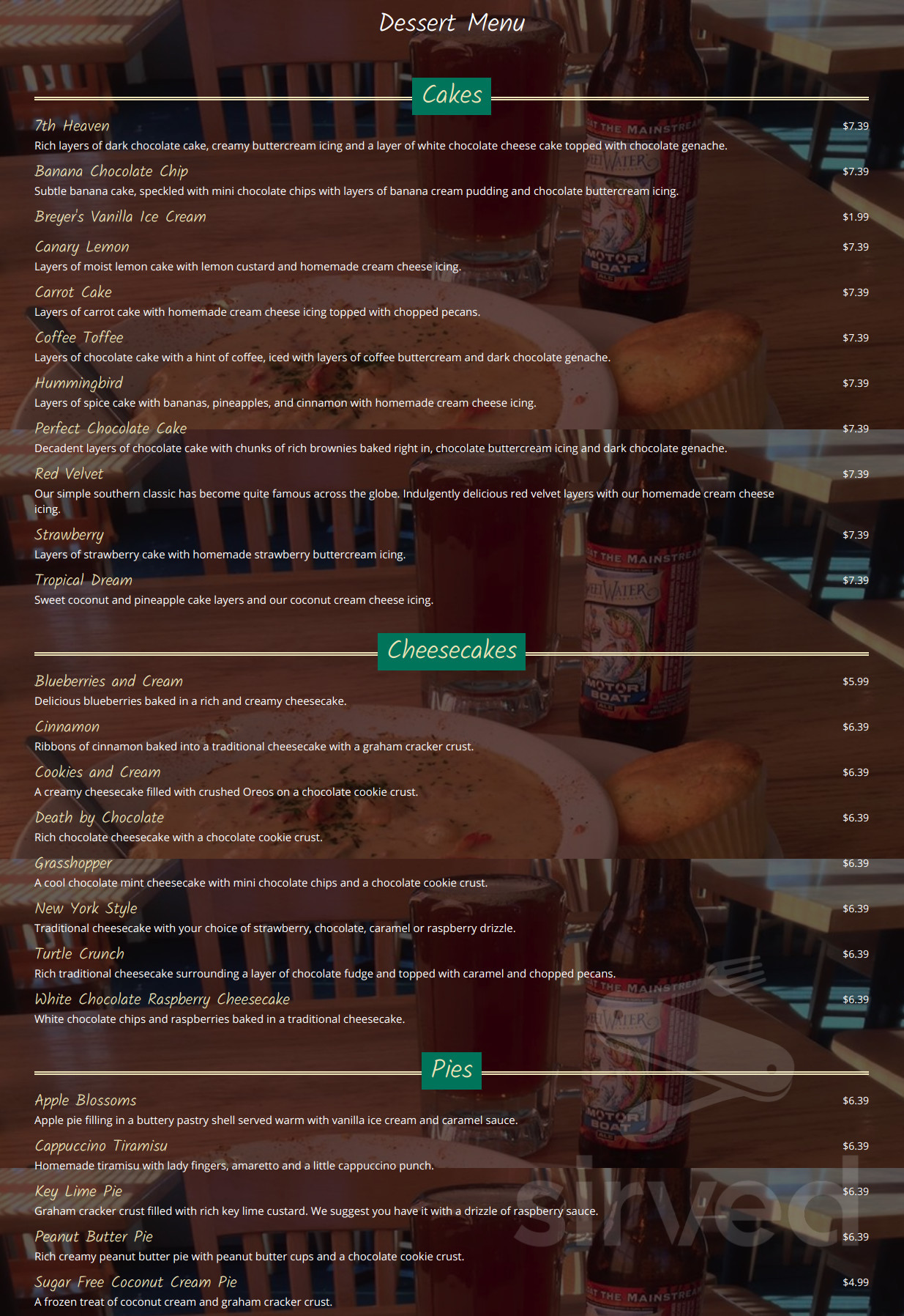 The Boll Weevil Cafe and Sweetery menu in Augusta, Georgia, USA