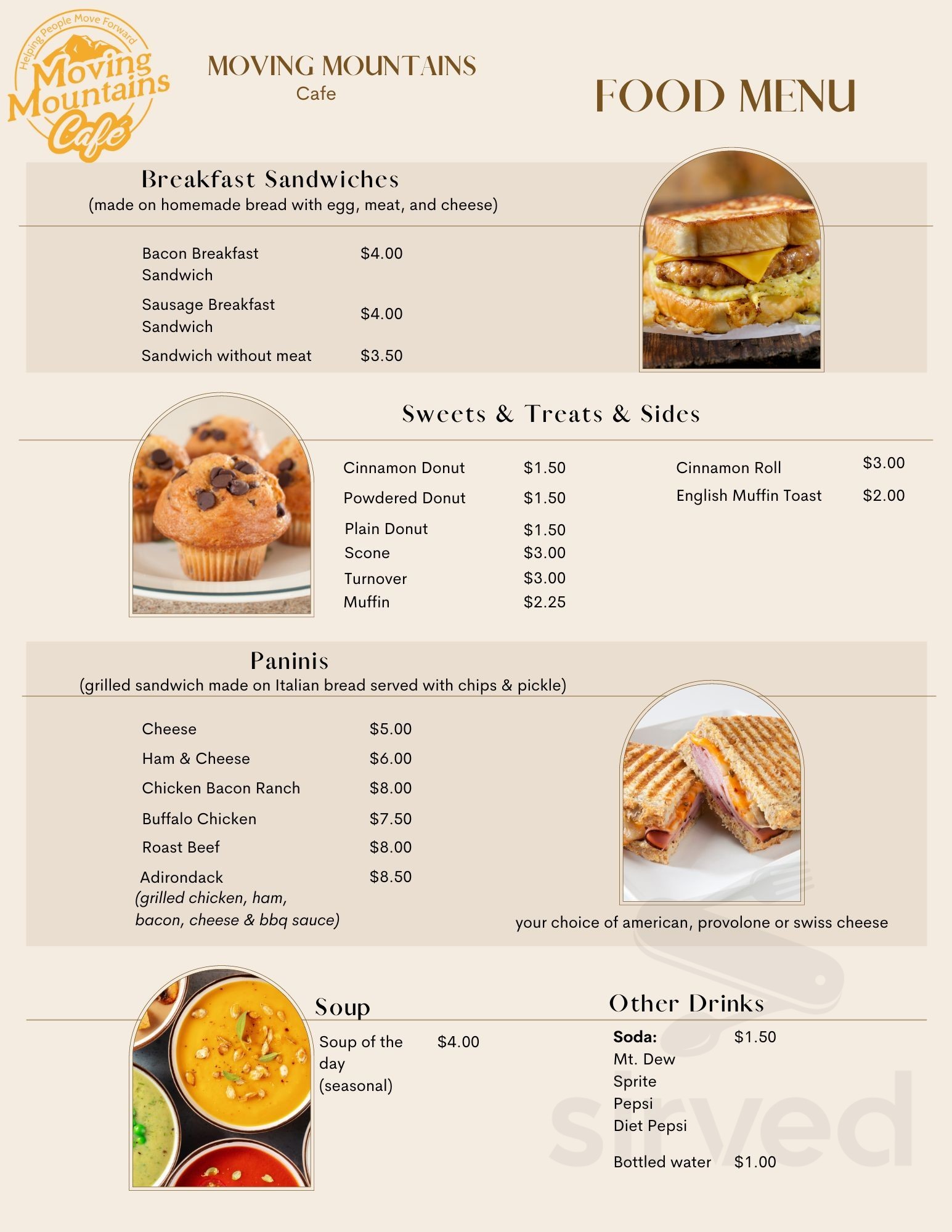 Menu - Croghan NY's Moving Mountains Cafe | Sirved