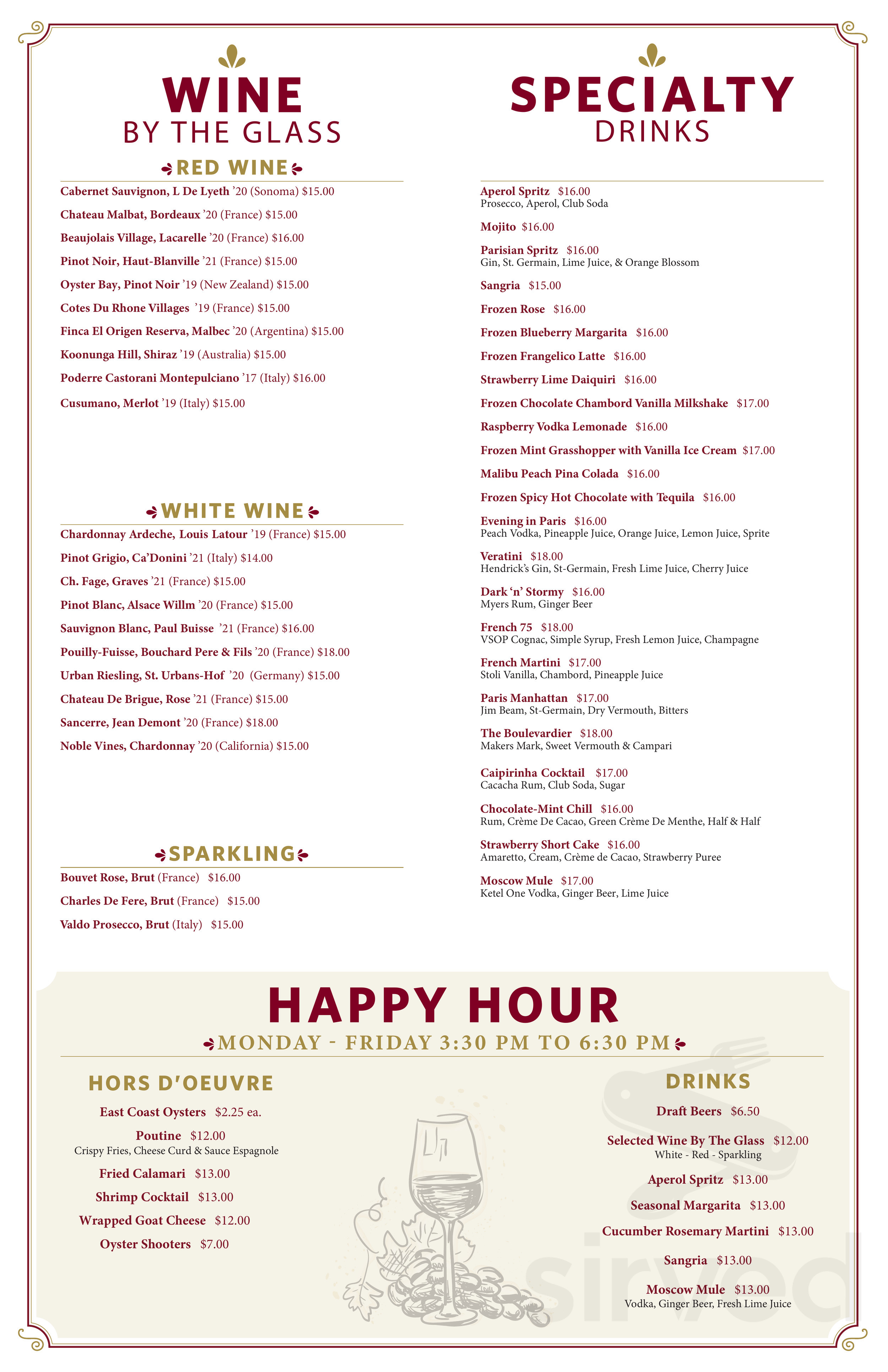 Bistro Les Amis menu in New York, New York, USA