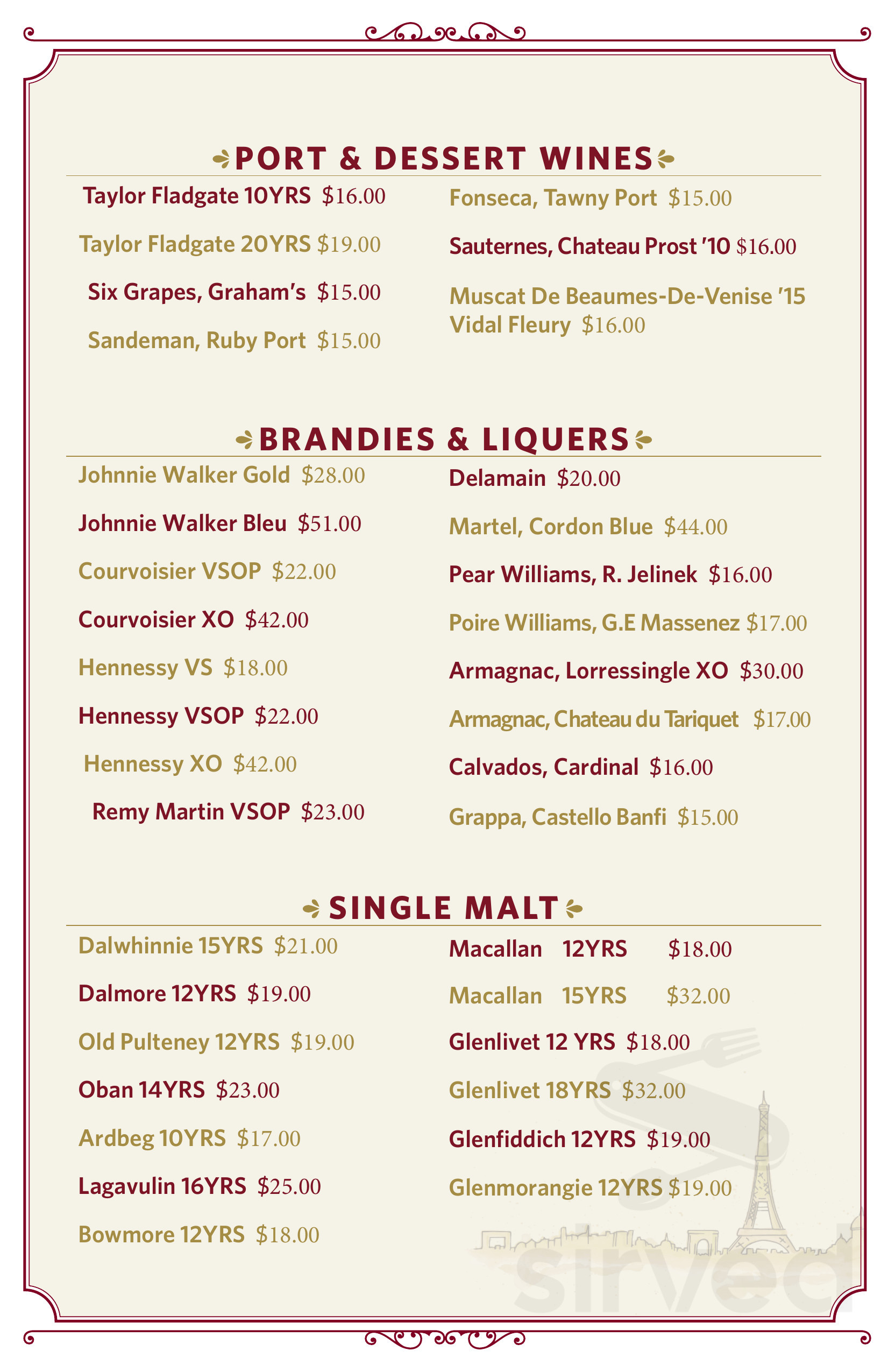 Bistro Les Amis menu in New York, New York, USA