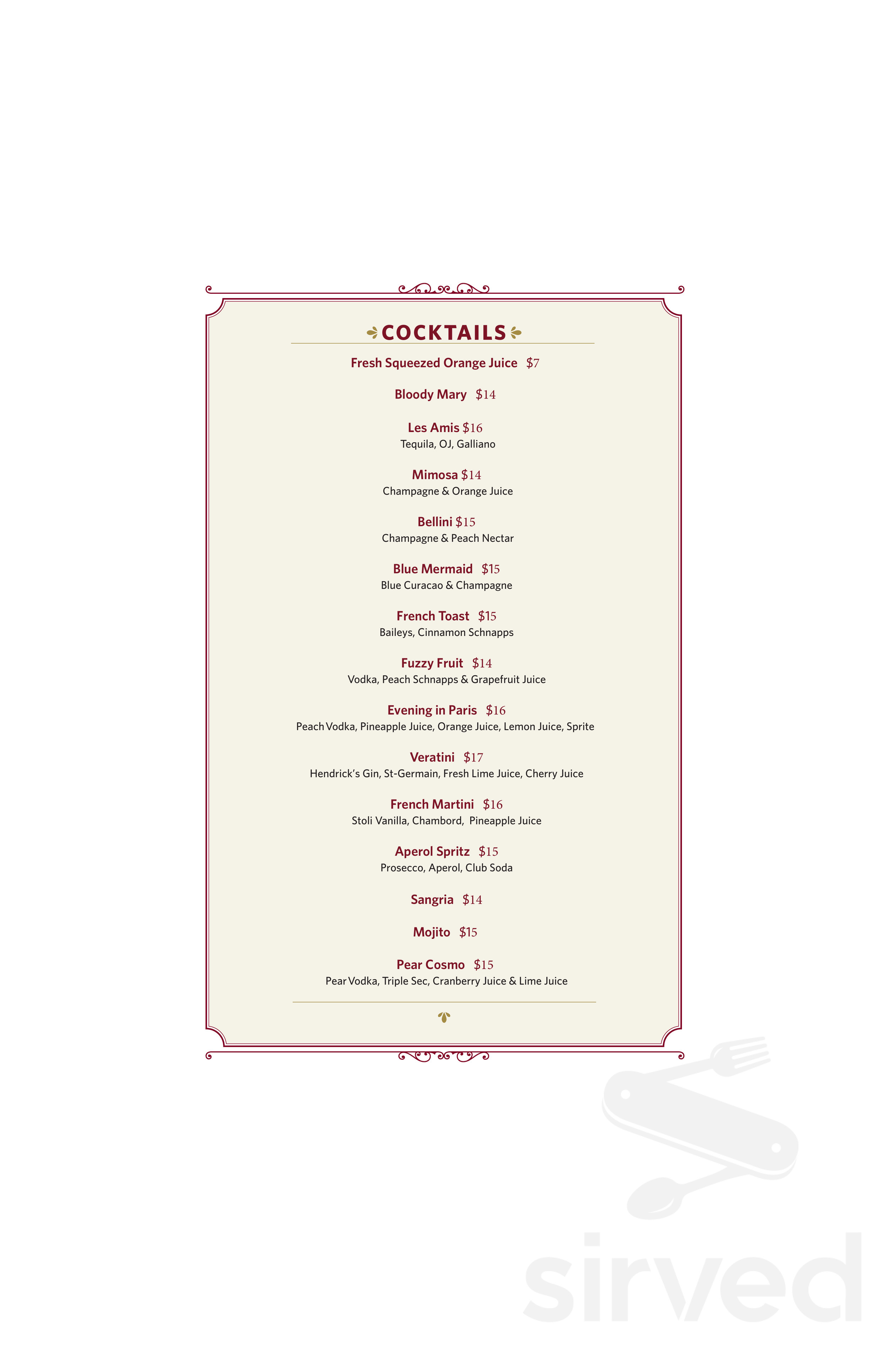 Bistro Les Amis menu in New York, New York, USA