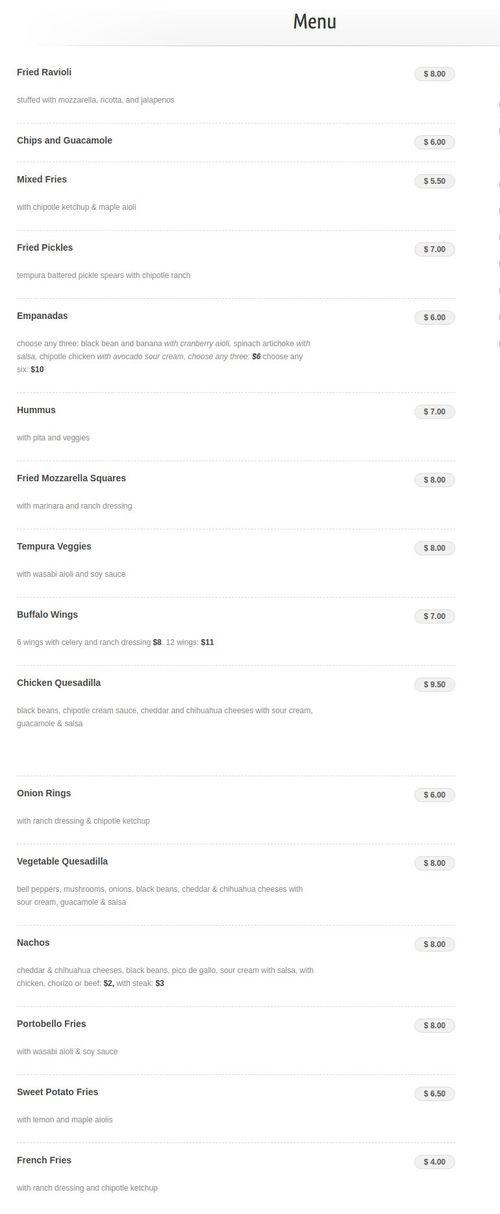 Simone's menu in Chicago, Illinois, USA