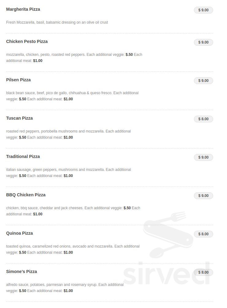 Simone's menu in Chicago, Illinois, USA