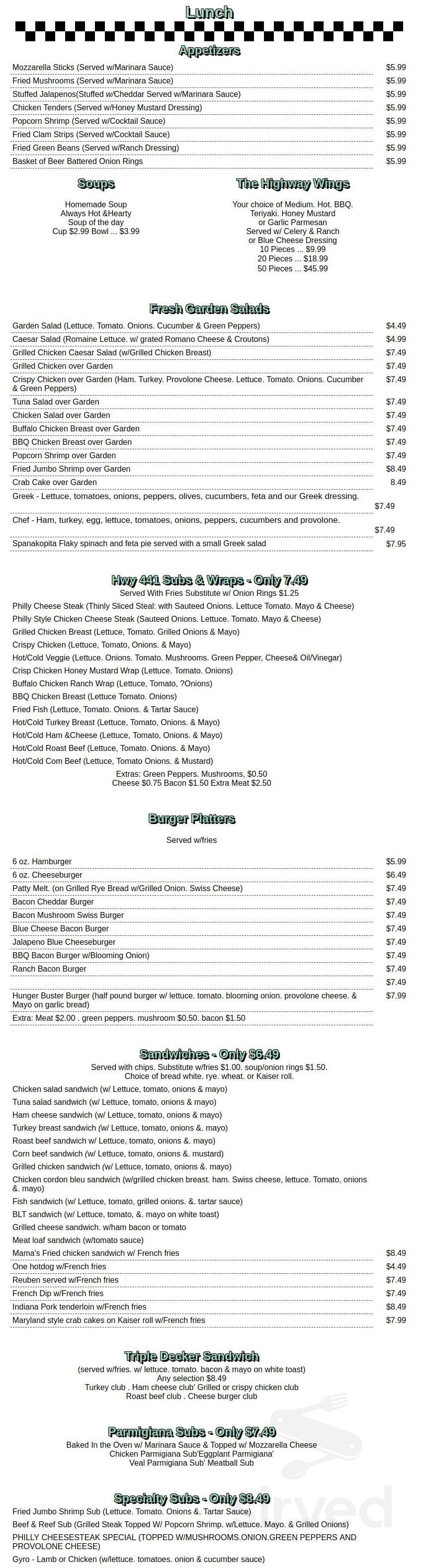 Menu for Hwy 441 Diner in Tavares, FL | Sirved