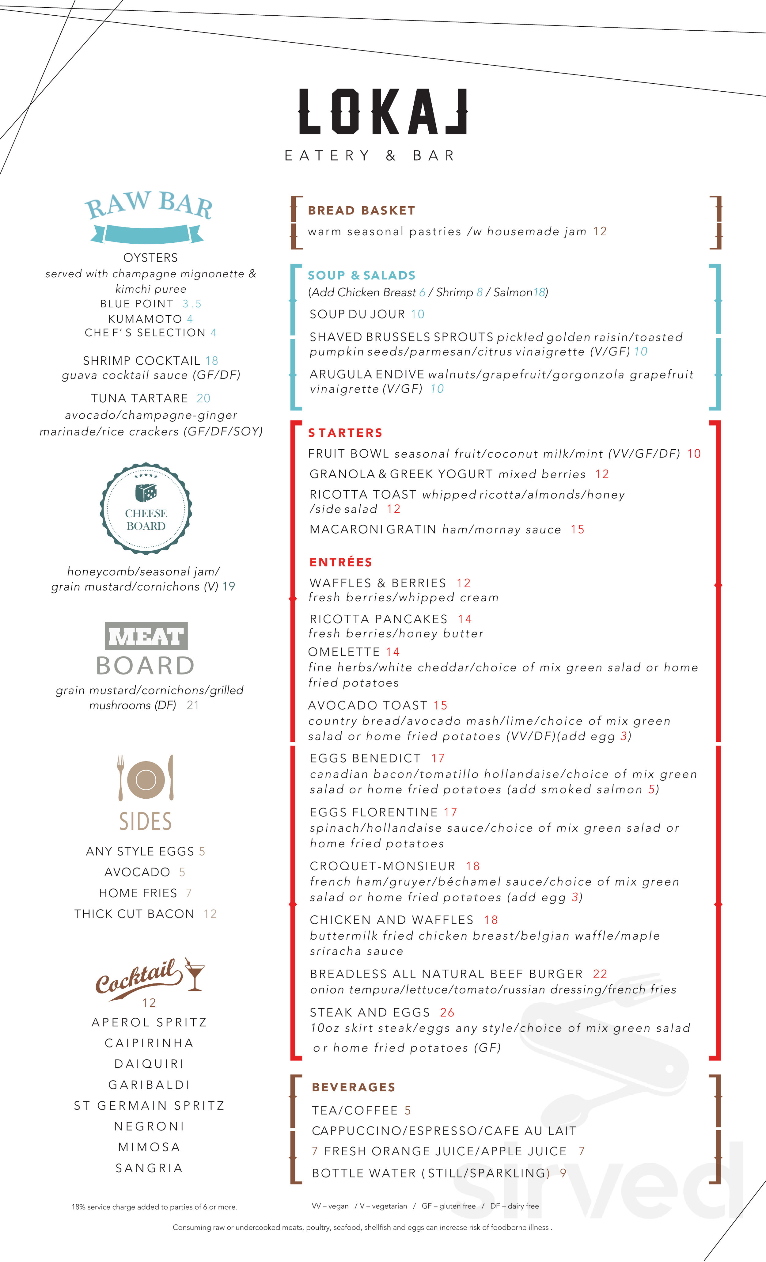 Lokal Eatery & Bar menu in Jersey City, New Jersey, USA
