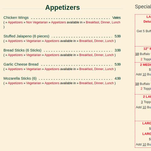 The Champion Pizza menu in Houston, Texas, USA