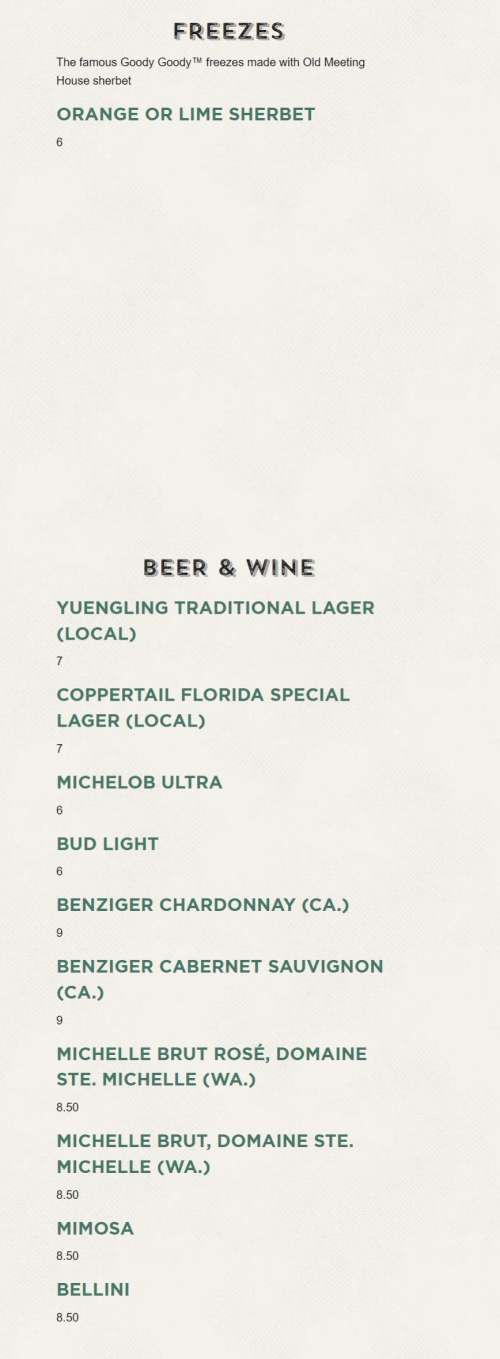 Goody Goody Burgers menu in Tampa, Florida, USA