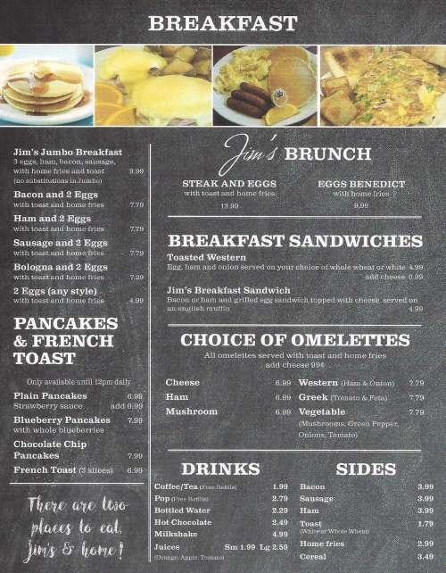 Jim's Family Restaurant menu in Halifax, Nova Scotia, Canada