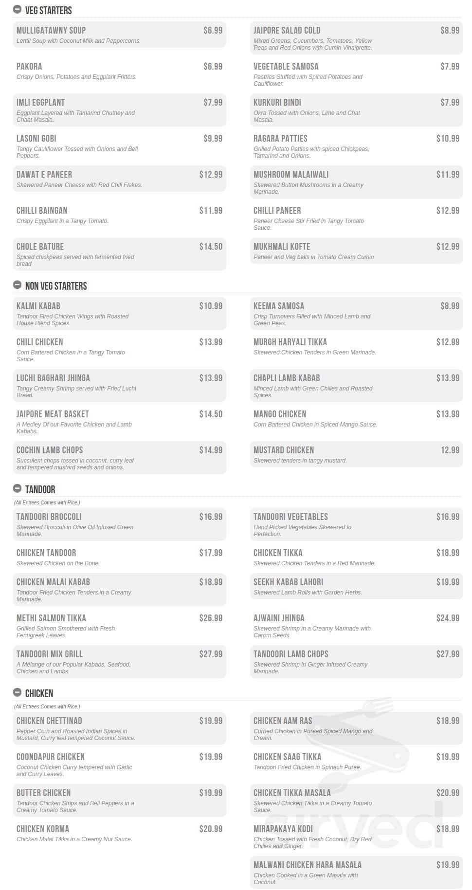 Jaipore Royal Indian Cuisine menu in Brewster, New York, USA