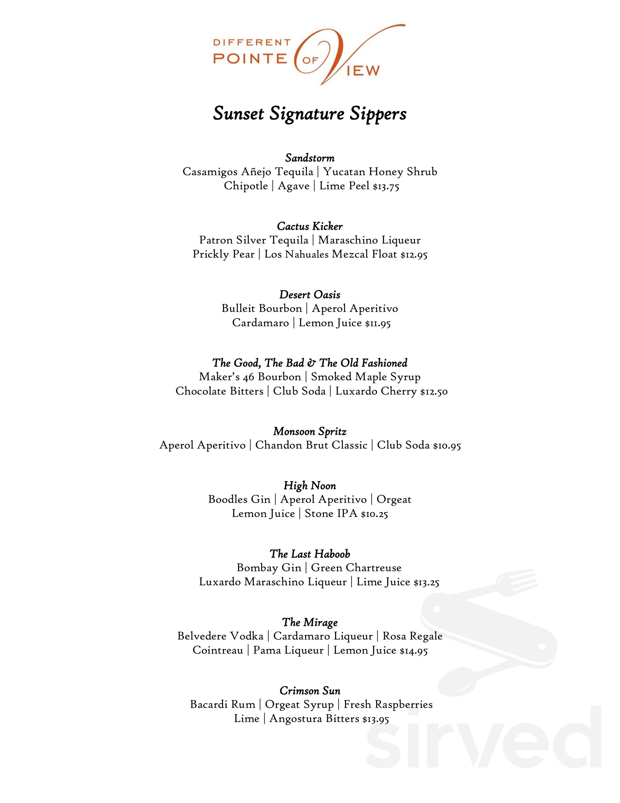 Menu for Different Pointe of View in Phoenix, AZ | Sirved