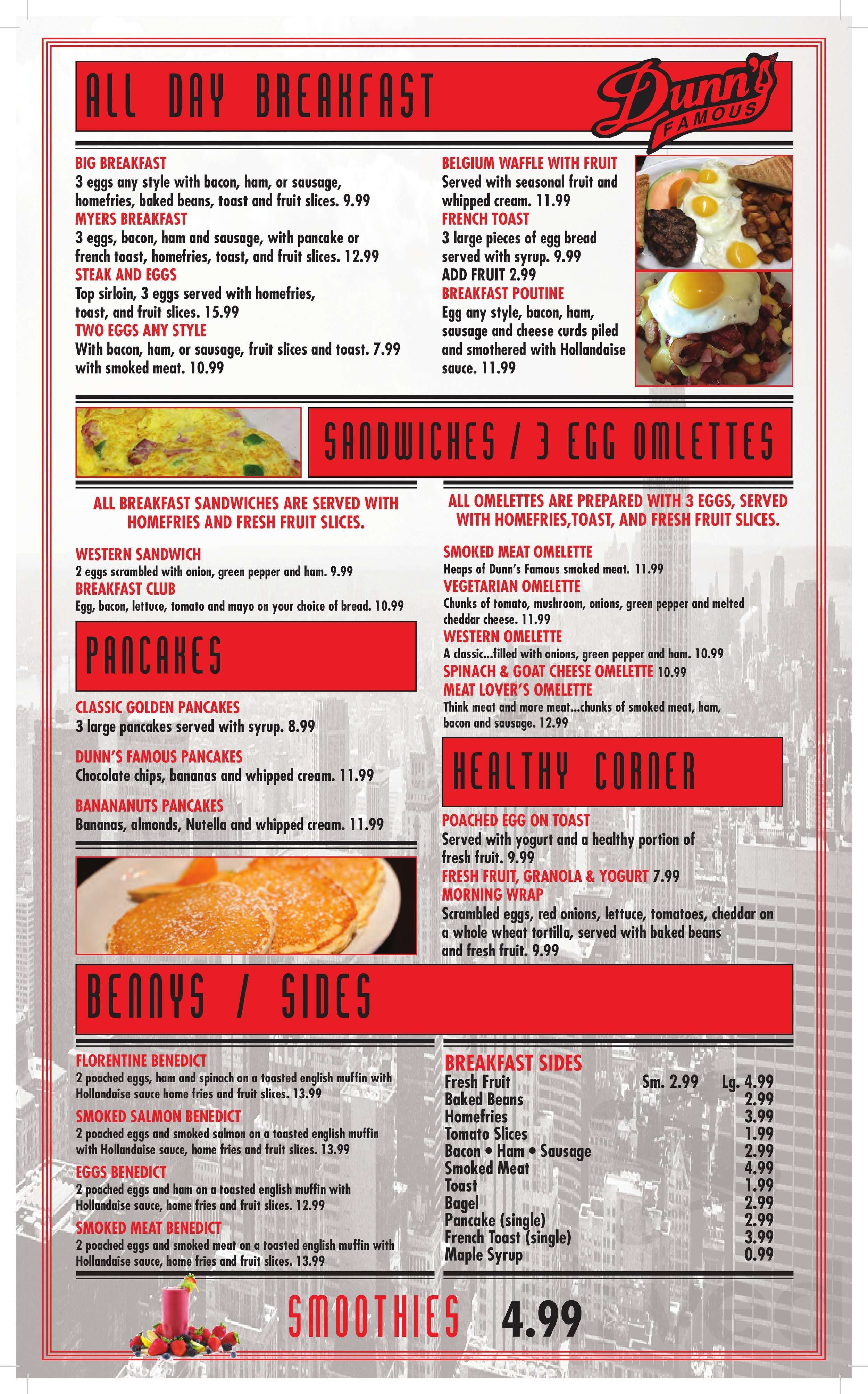 Benny's All Day menu in Rockland, Ontario, Canada