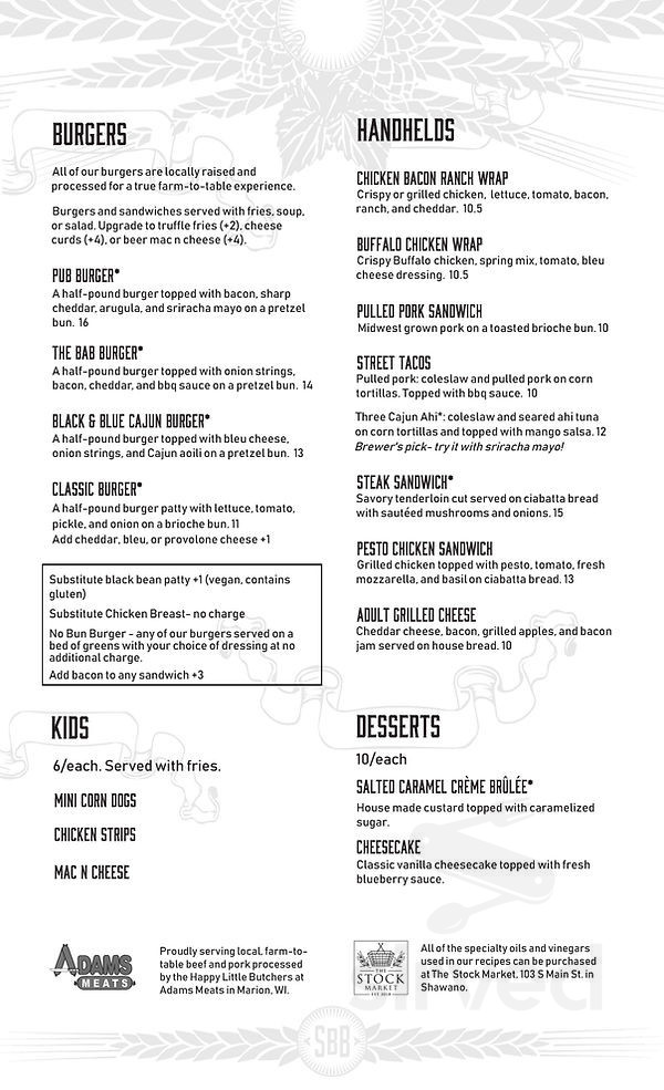 Stubborn Brothers Brewery menu in Shawano, Wisconsin, USA